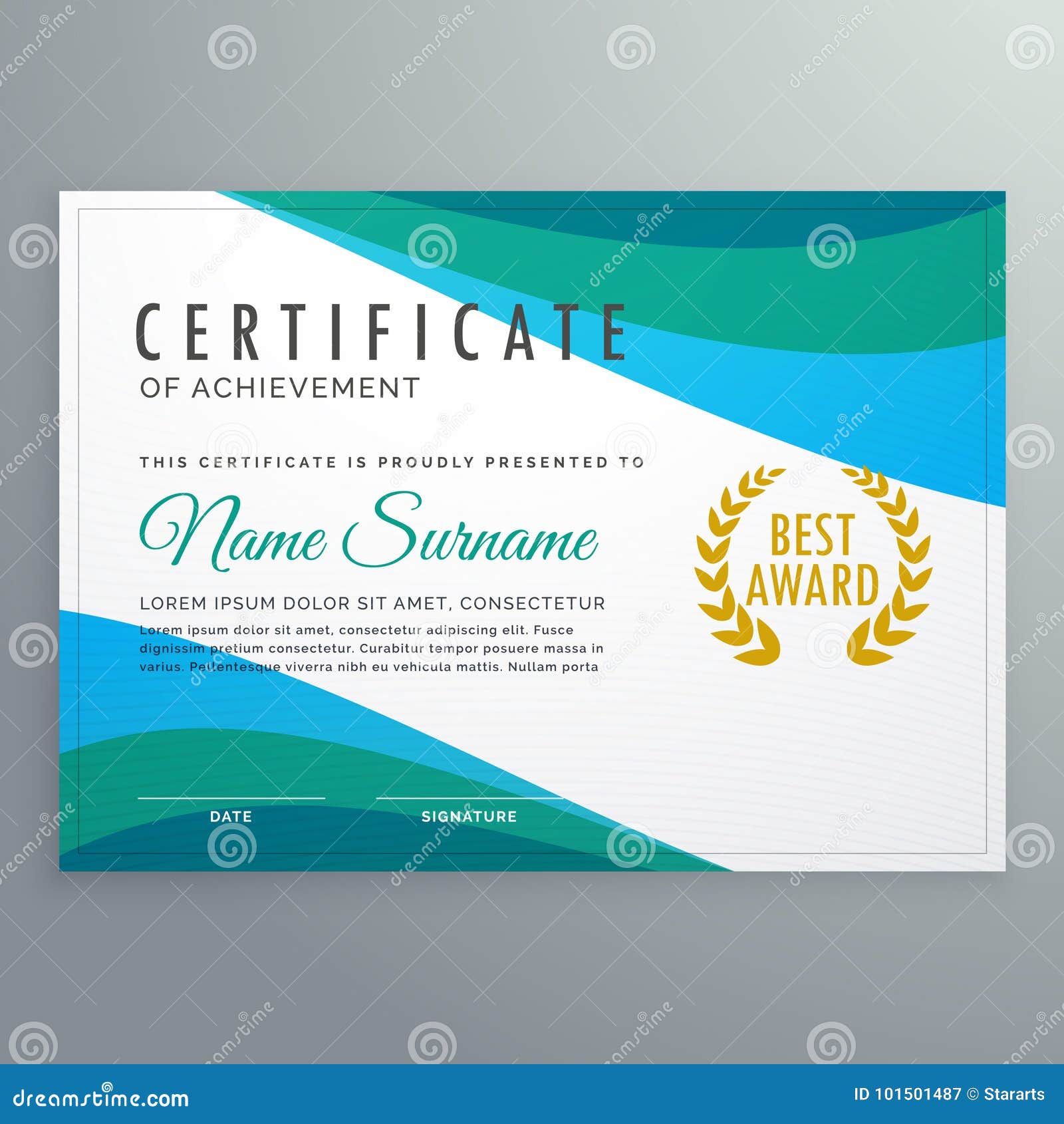 Abstract Blue Wave Certificate of Achievement Template Design Stock Vector - Illustration of ...