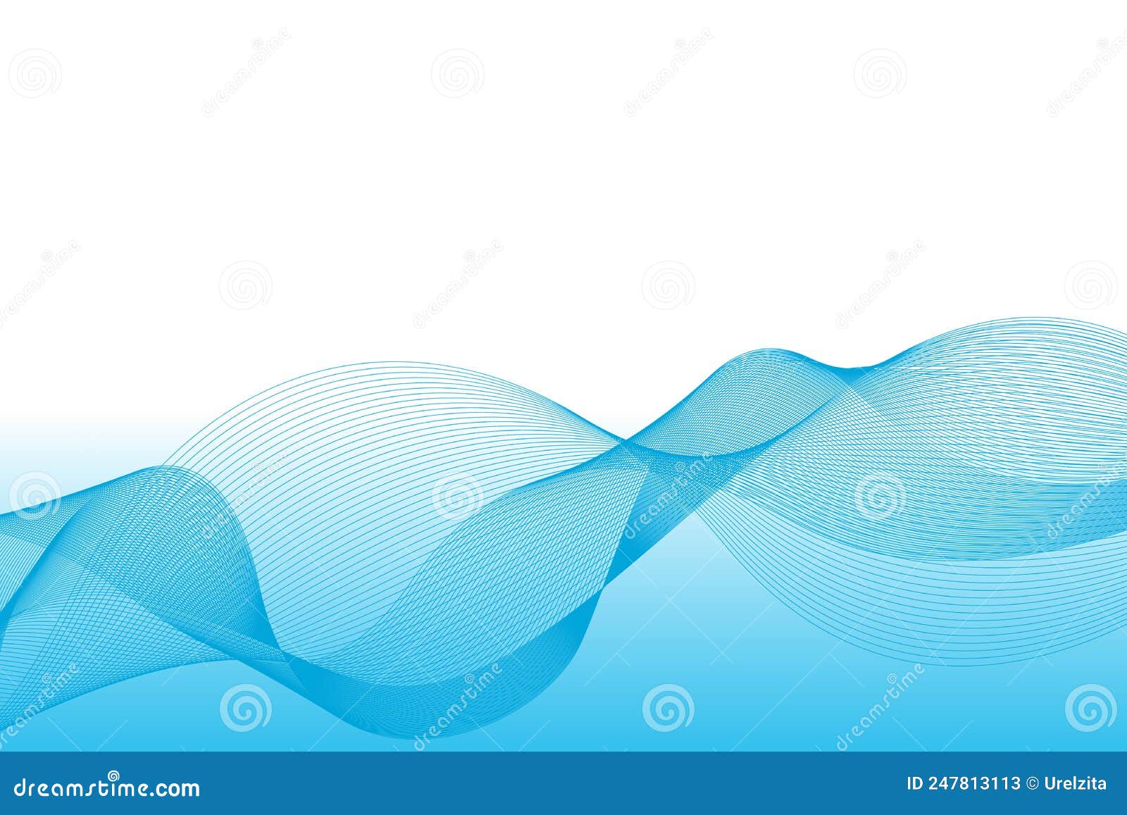 Abstract Blue Wave Lines Simulating a Fluid Horizontally on a White ...
