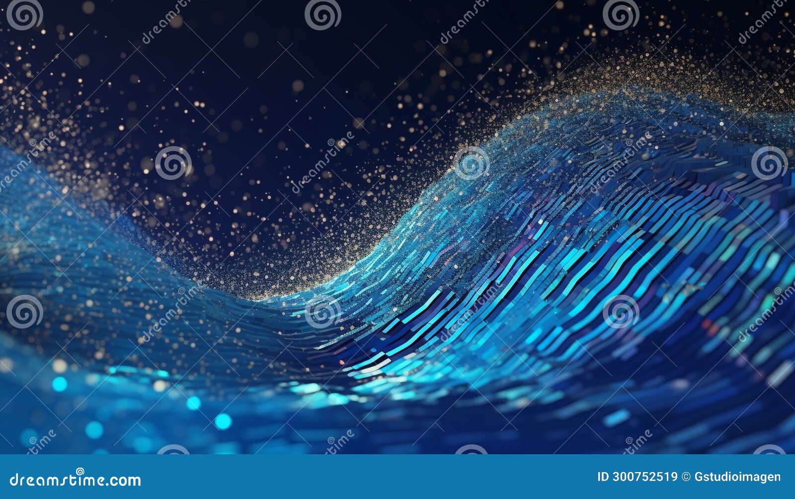 Abstract Blue Wave Pattern Glowing in Dark Space Generated by AI Stock ...