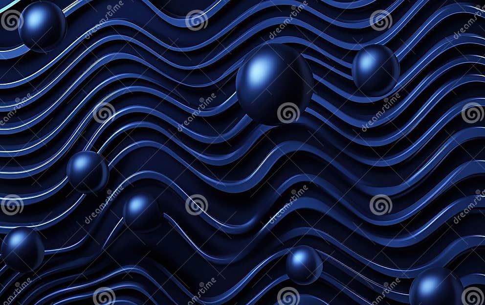 Abstract Blue Wave Patterns with Spherical Shapes Creating a Dynamic ...