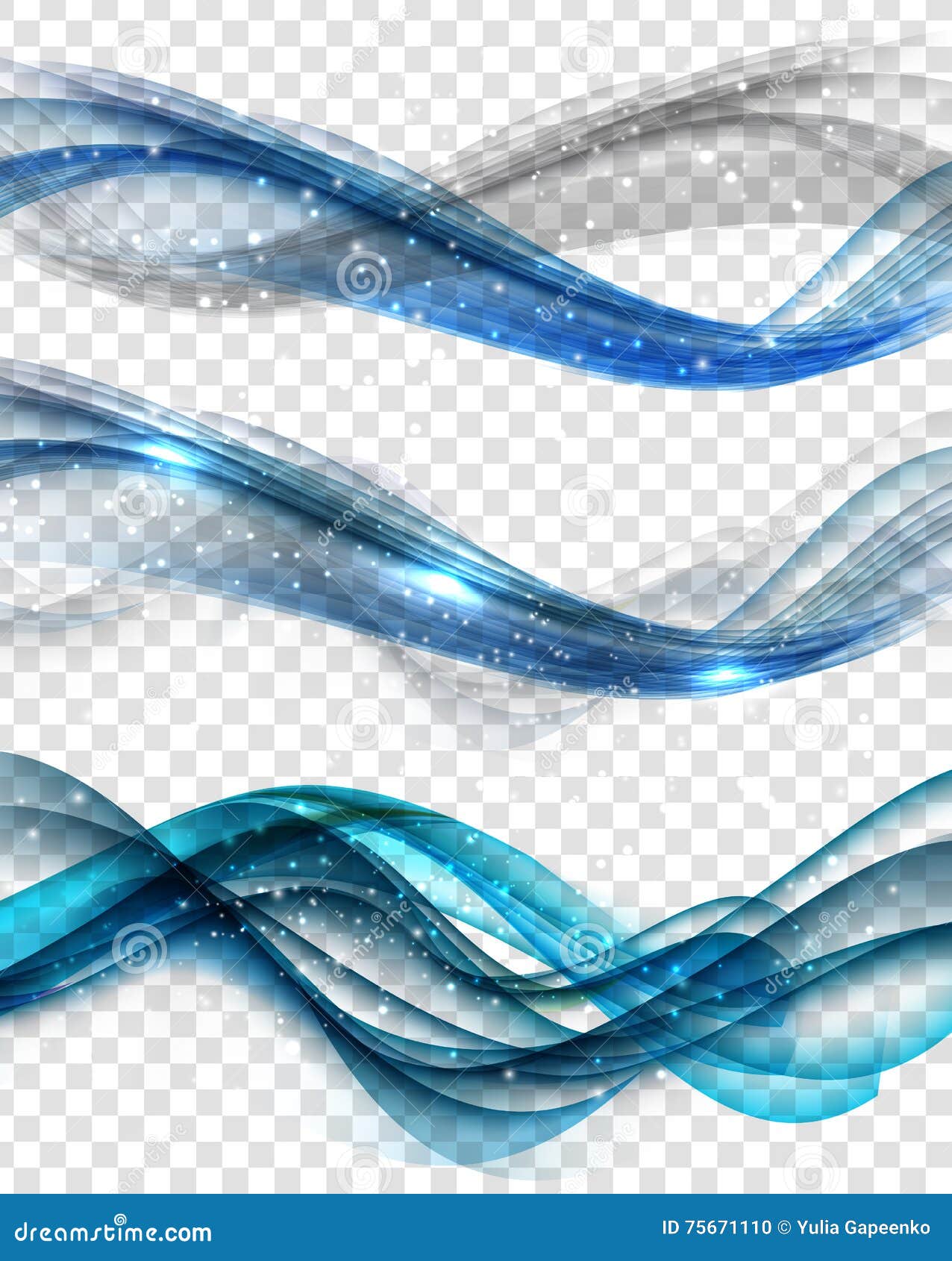 Abstract Blue Wave Set on Transparent Background. Vector Illustr Stock ...