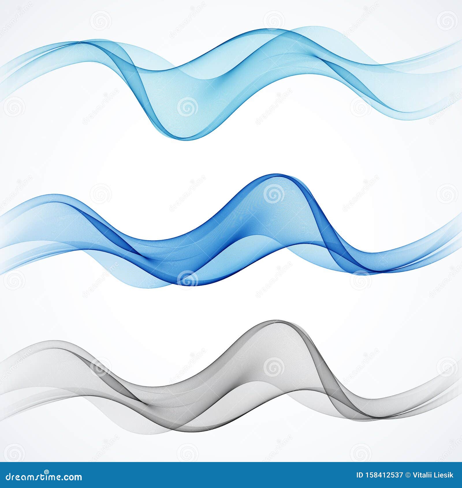 Abstract Blue Wave Set on Transparent Background. Vector Illustration ...