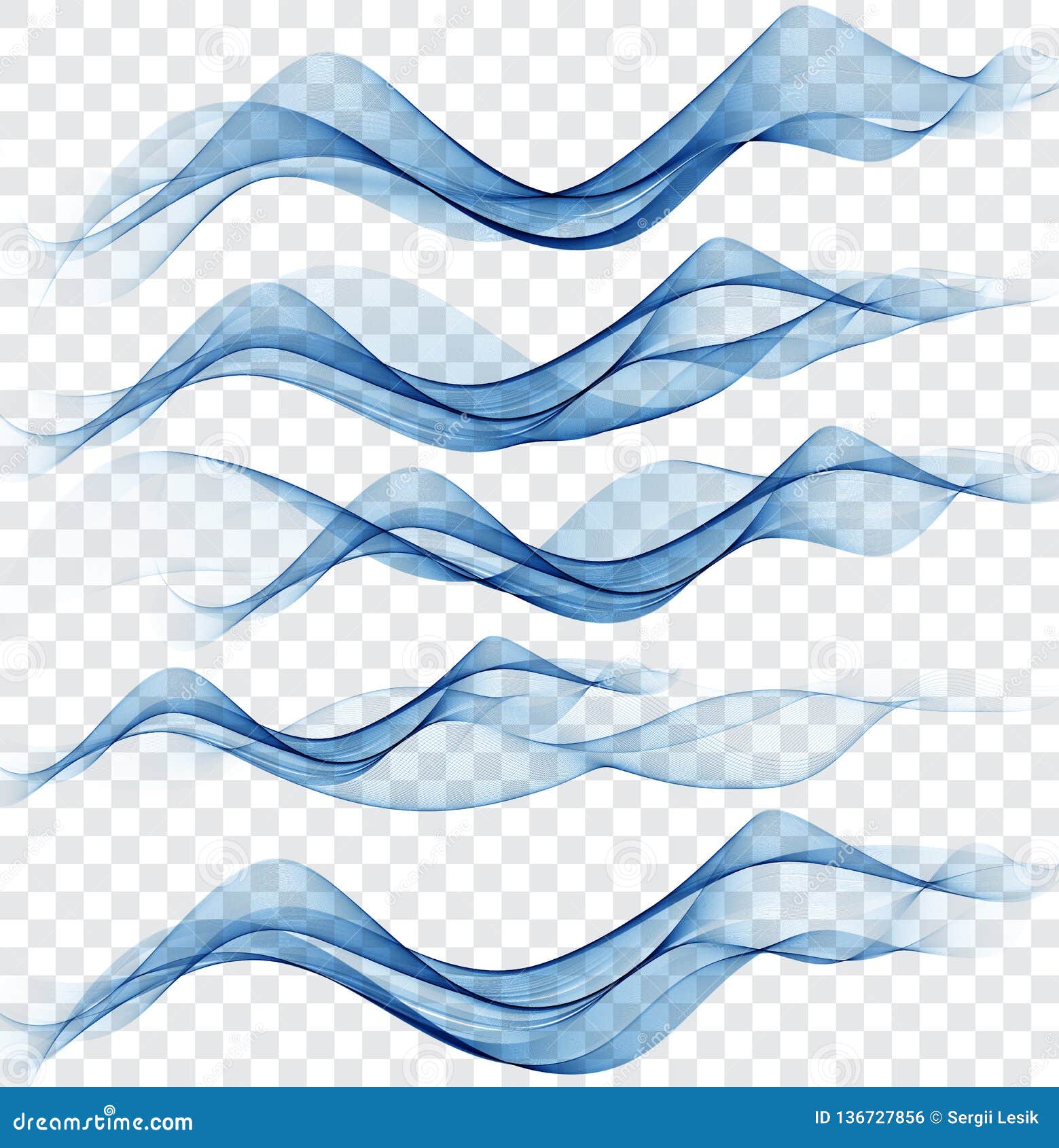 Abstract Blue Wave Set on Transparent Background. Vector Illustration ...
