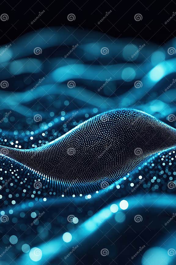 Abstract Blue Wave Texture with Particles, Closeup View. Wave Forms ...