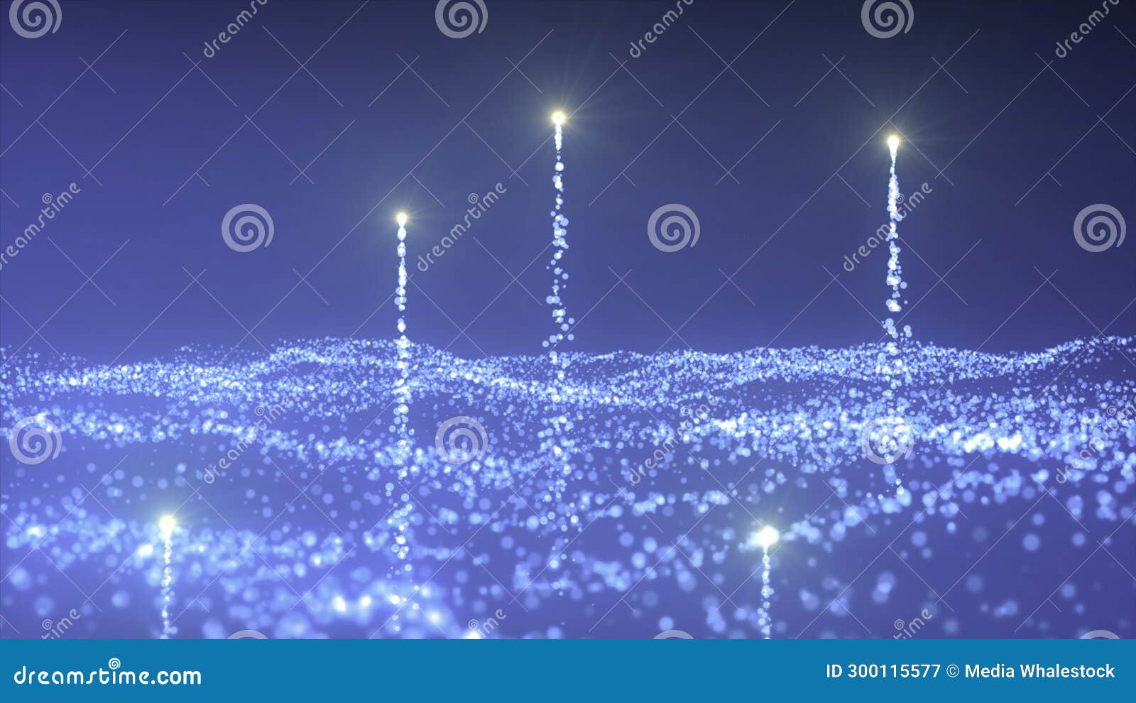 Abstract Blue Waving Texture of Tiny Particles. Motion. Star Field with ...