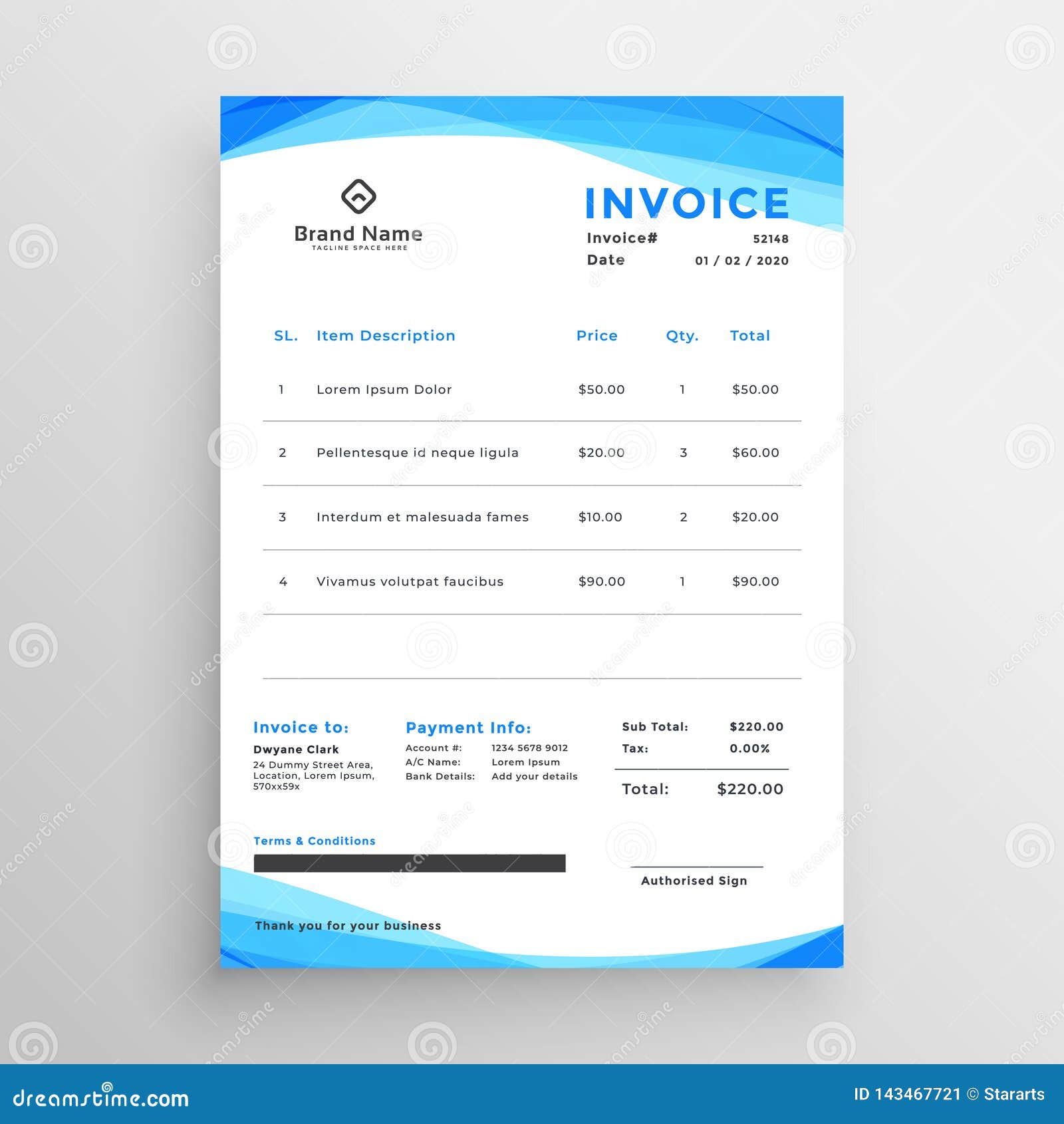 Abstract Blue Wavy Invoice Template Design Stock Vector - Illustration ...