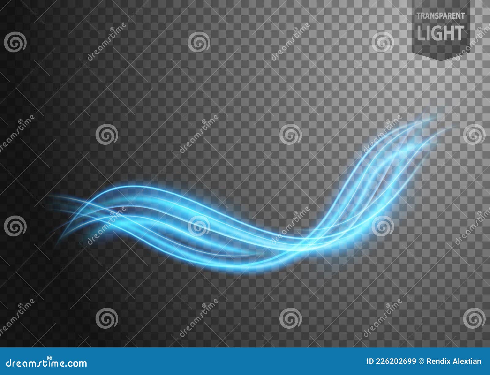 Abstract Blue Wavy Line of Light with a Transparent Background ...