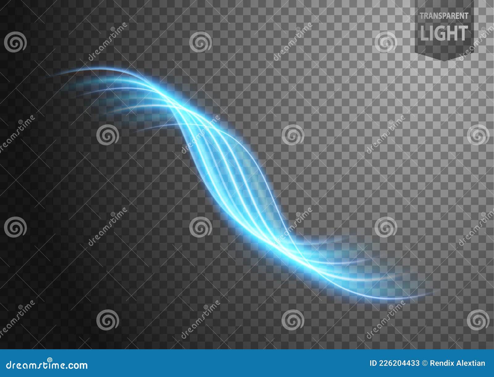 Abstract Blue Wavy Line of Light with a Transparent Background ...