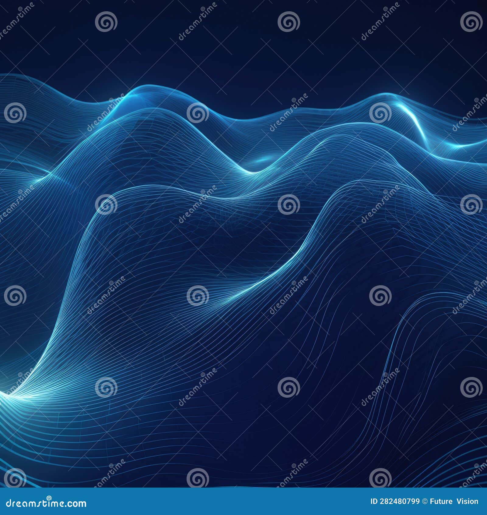 Abstract Blue Wavy Lines on Black Background, Created Using Generative ...