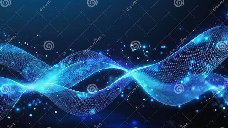 Abstract Blue Wavy Lines Form Dynamic Tech Background. Intricate Digital Network Structure ...