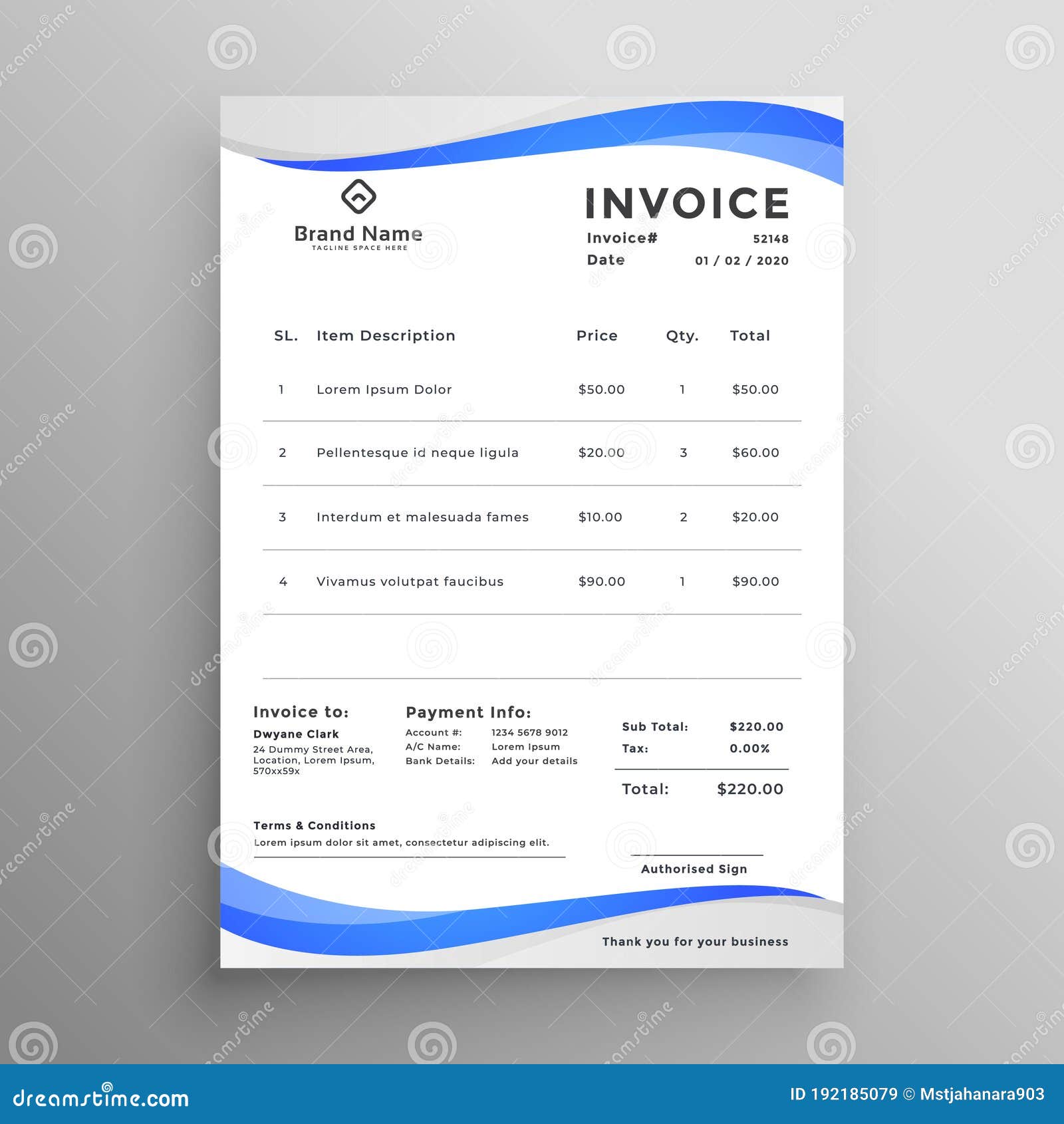 Abstract Blue Wavy Style Invoice Template Stock Vector - Illustration ...