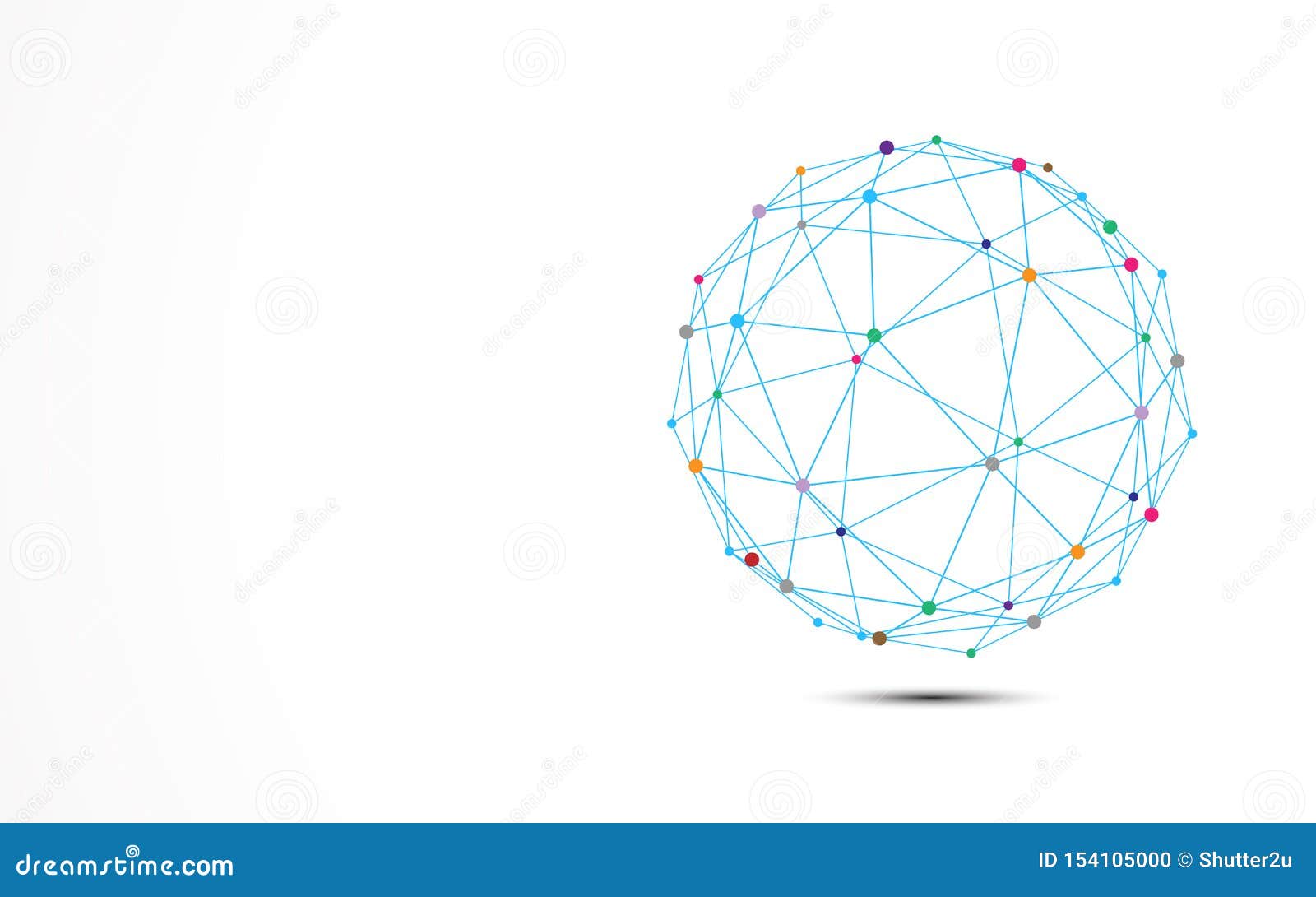 Abstract Blue Wire Frame with Colorful Dots Connection Node. Technology ...