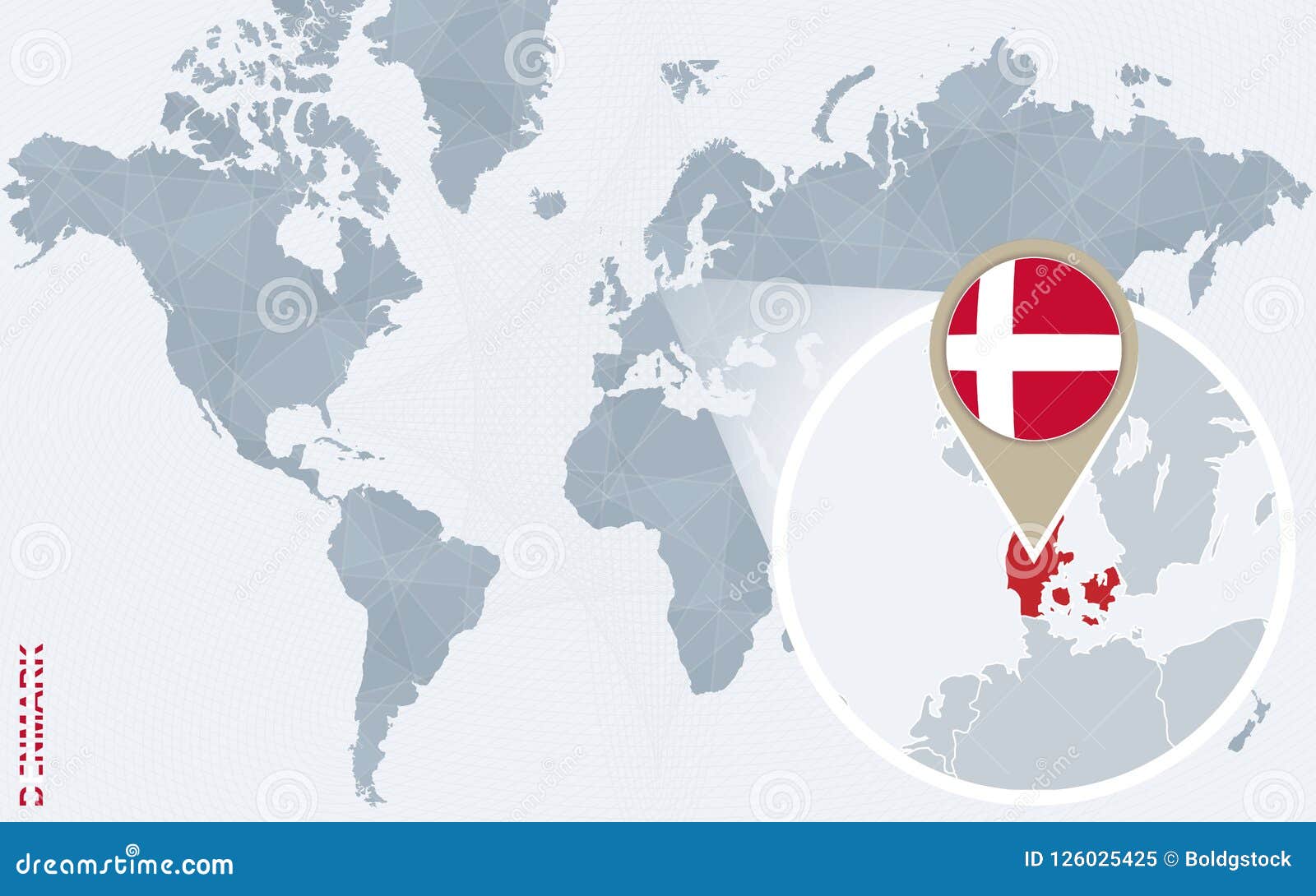 Abstract Blue World Map with Magnified Denmark. Stock Vector ...
