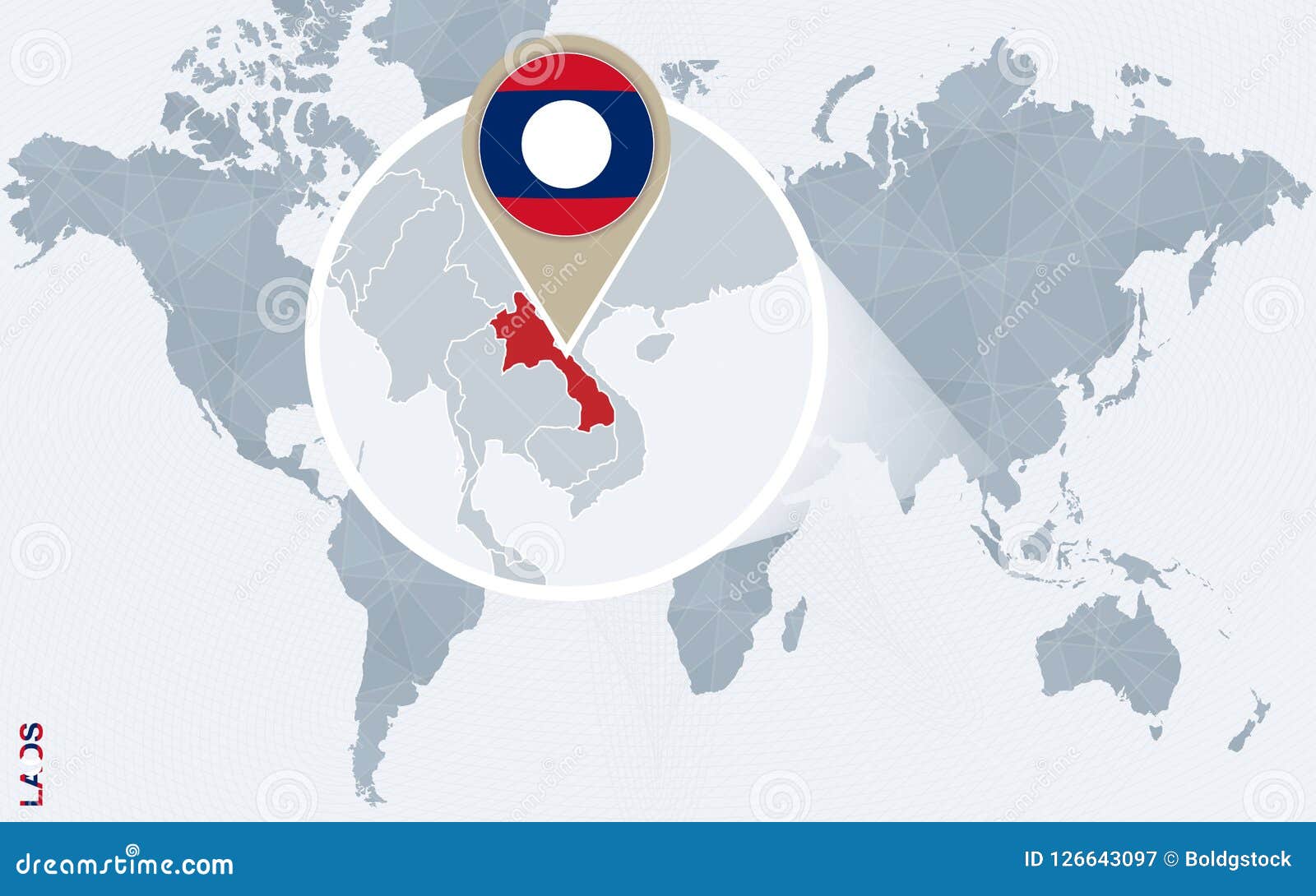 Abstract Blue World Map with Magnified Laos. Stock Vector ...