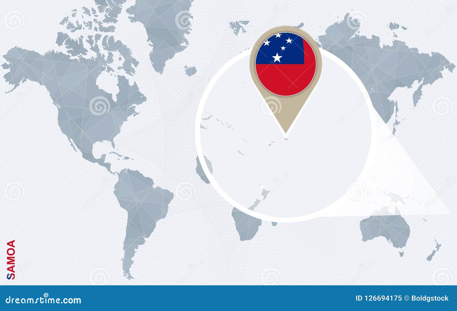 Abstract Blue World Map With Magnified Samoa. Cartoon Vector ...