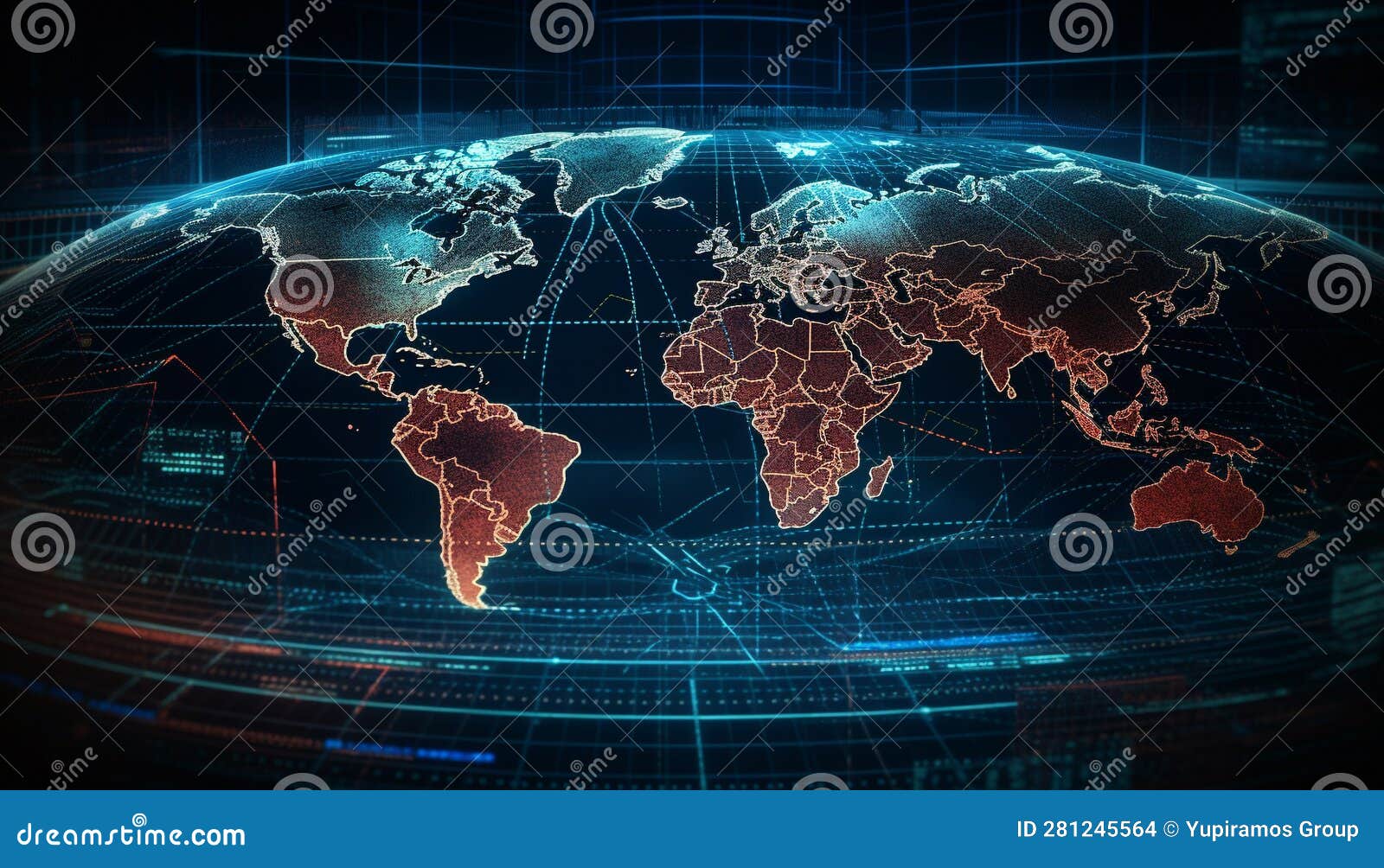 Abstract Blue World Map Symbolizes Global Communication and Technology ...