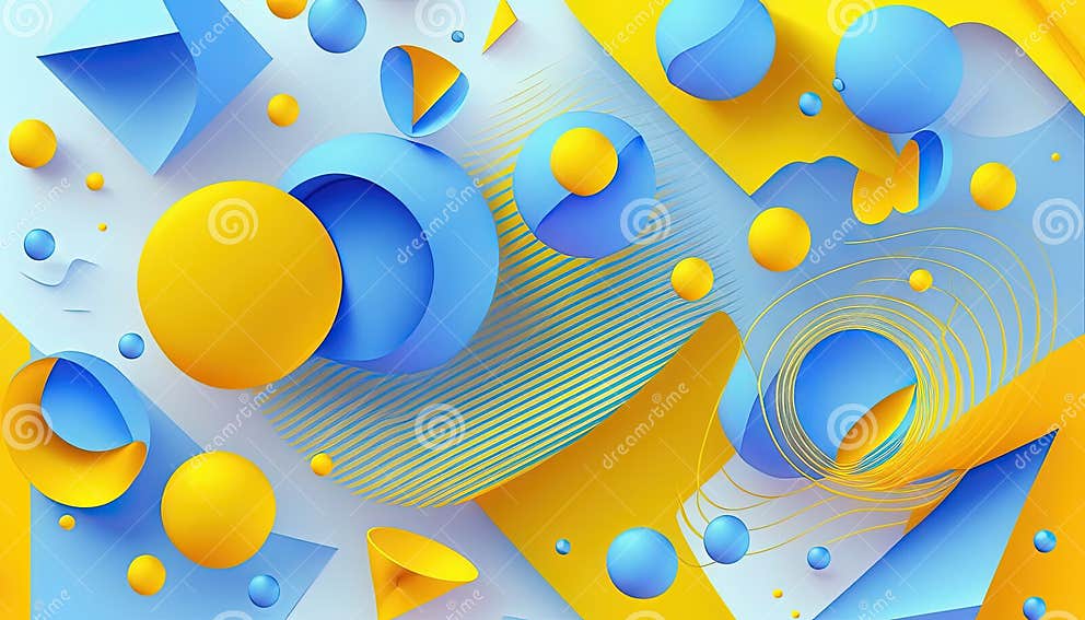 An Abstract Blue and Yellow Background with Circles and Bubbles on a ...