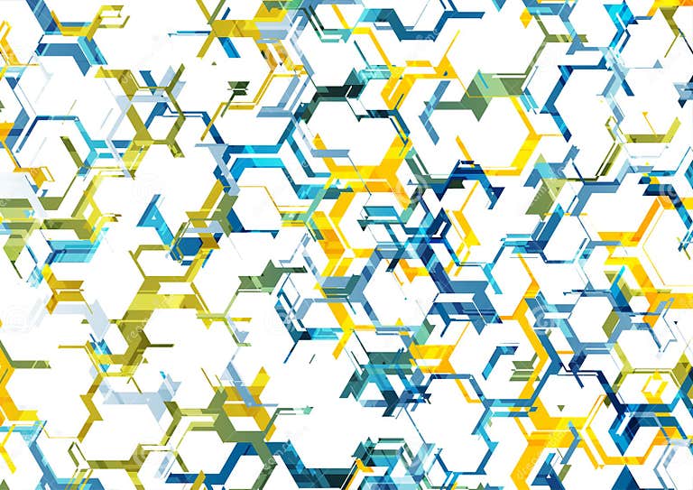 Abstract Blue Yellow Tech Hexagonal Pattern Background Stock Vector ...