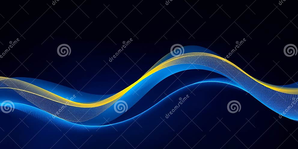 Abstract Blue and Yellow Waves on a Dark Background Stock Illustration ...
