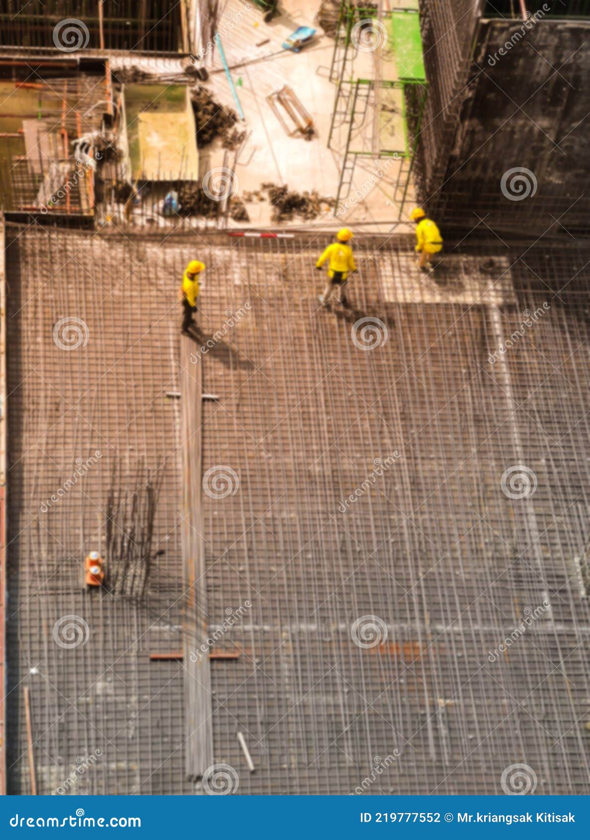 Abstract Blur Aerial View of Construction Worker in Construction Site ...