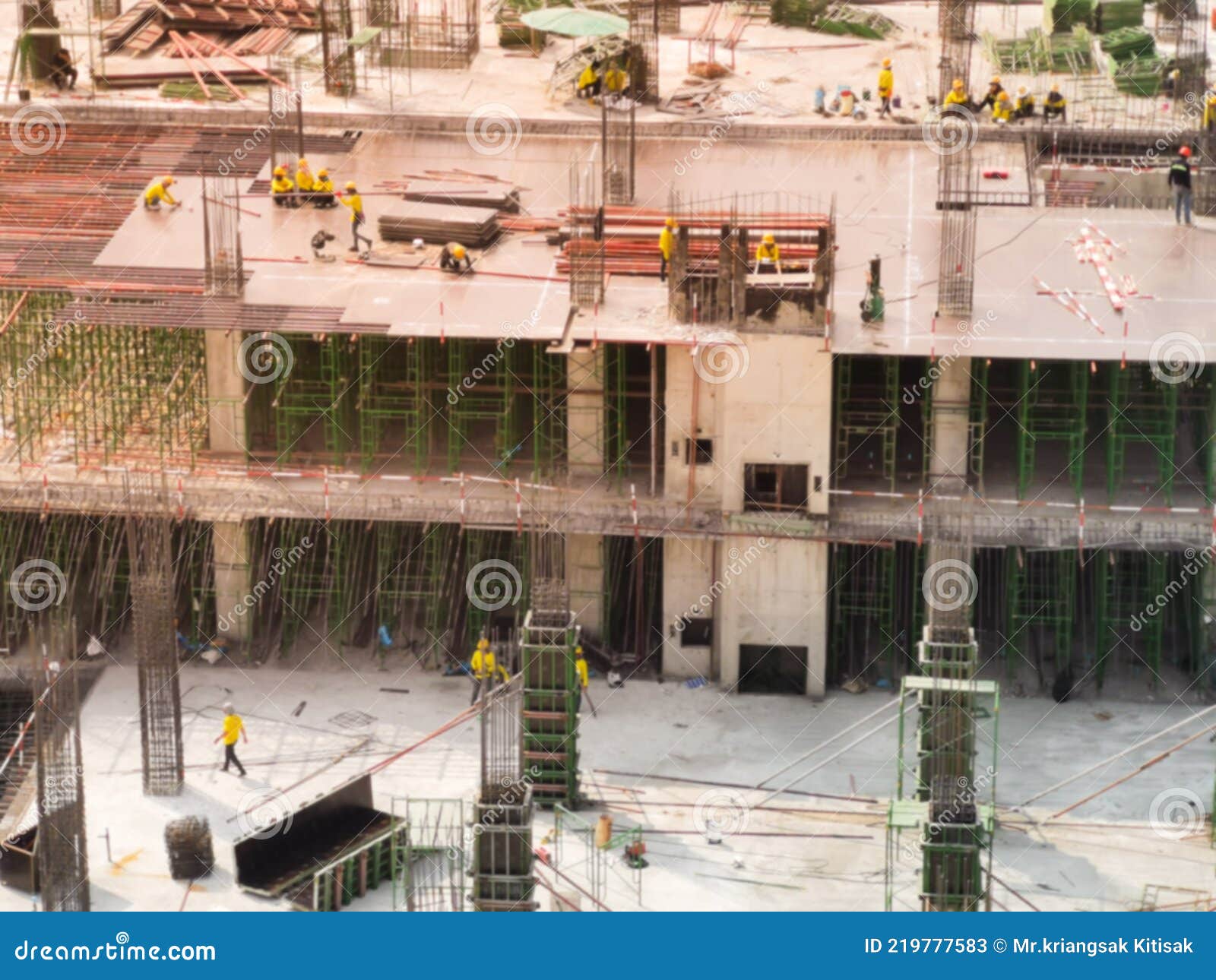 Abstract Blur Aerial View of Construction Worker in Construction Site ...