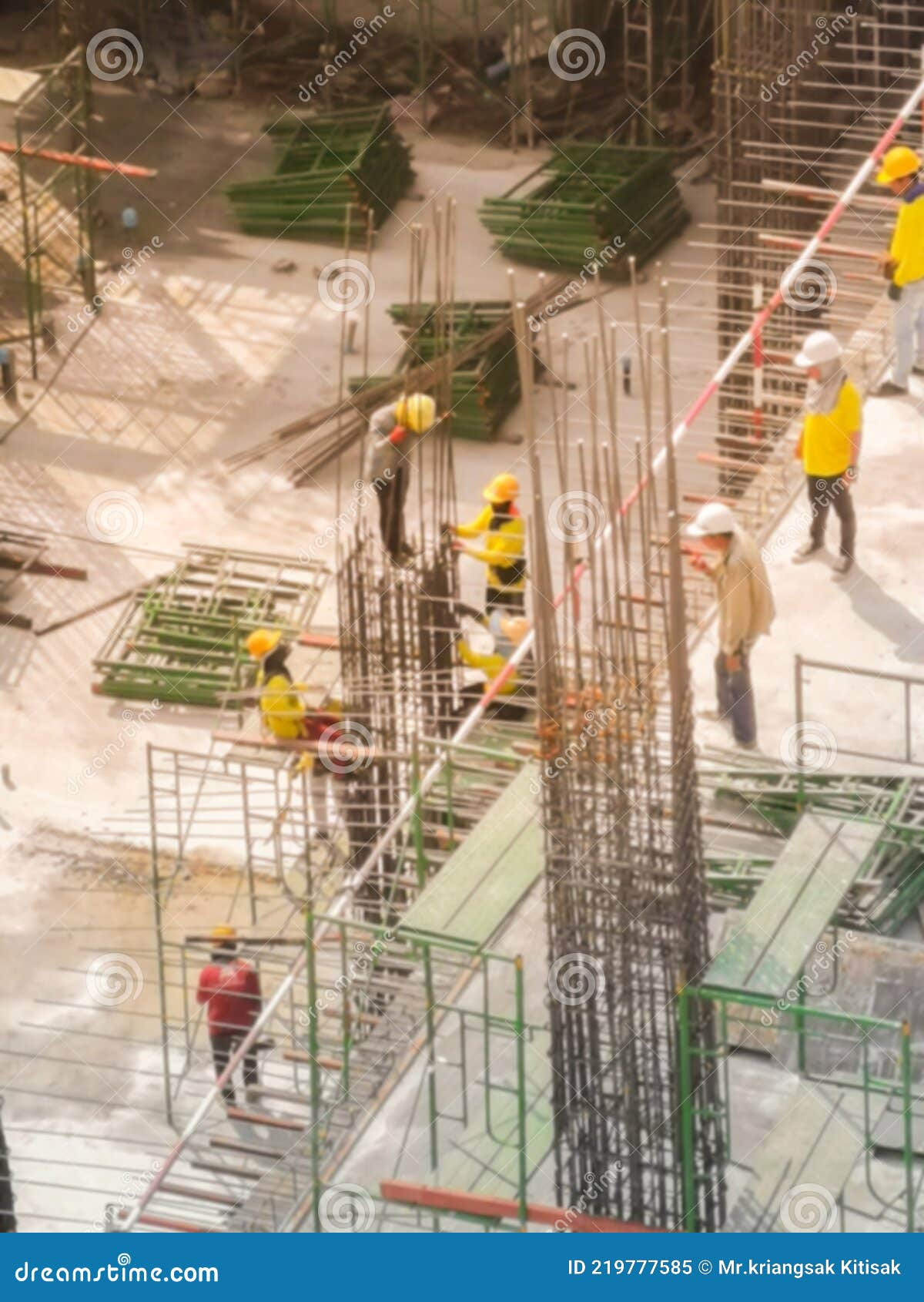 Abstract Blur Aerial View of Construction Worker in Construction Site ...