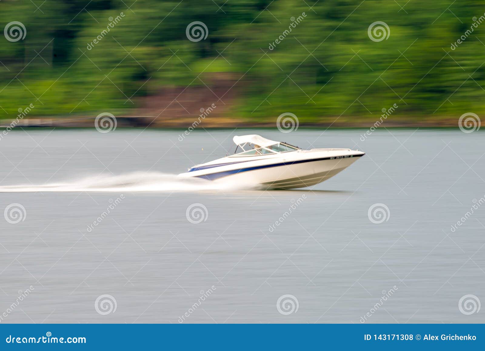 Abstract Blur of Nature and Fast Moving Boat on Lake Editorial Stock ...