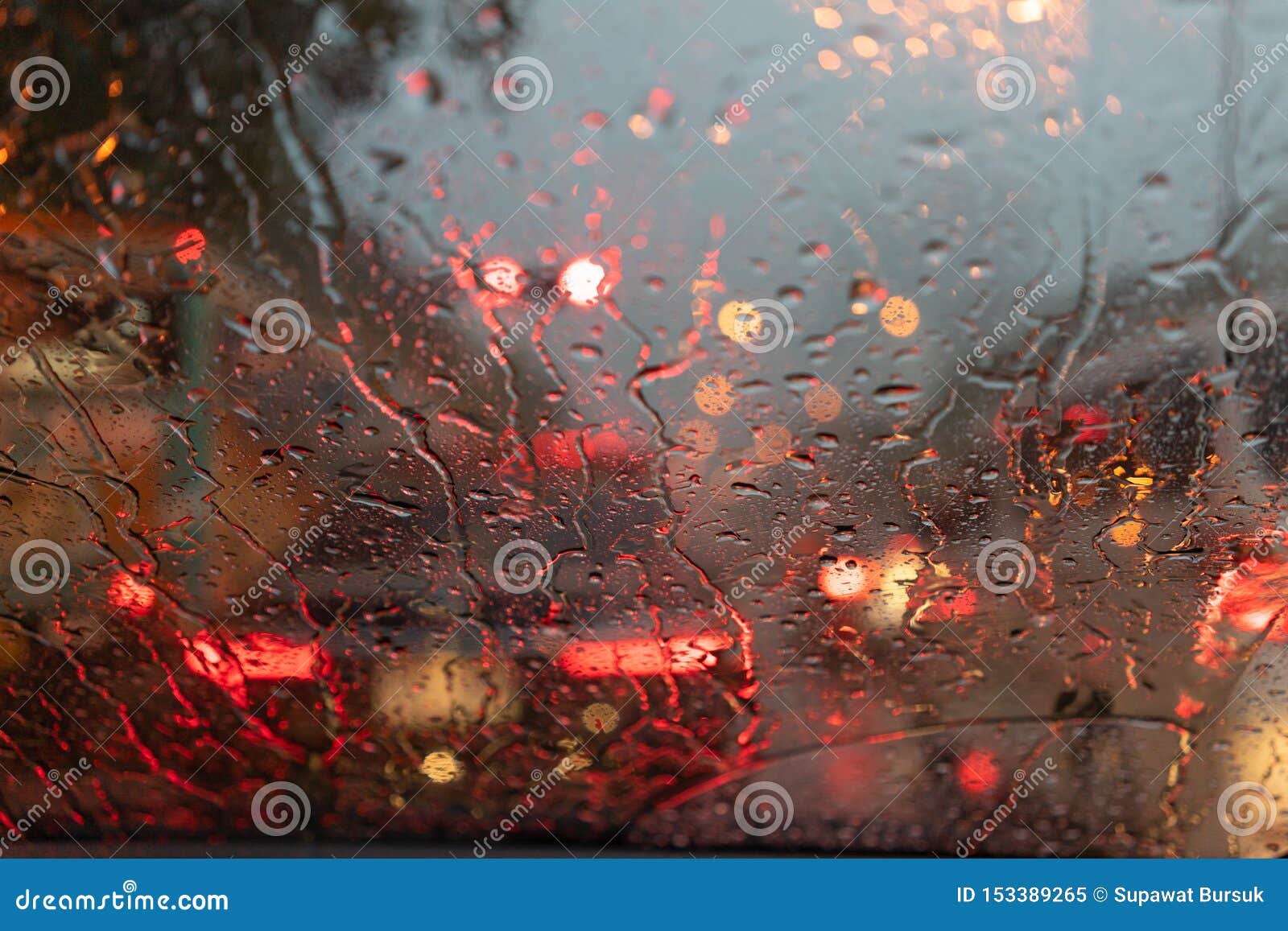 Abstract Blurred Rain while the Car is in the Middle of the Road at ...