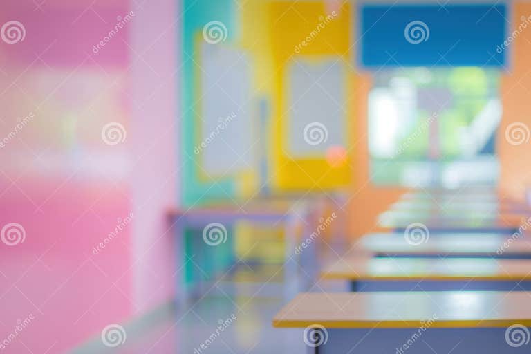 Abstract Blurred School Background, Focused on Classroom and Learning ...