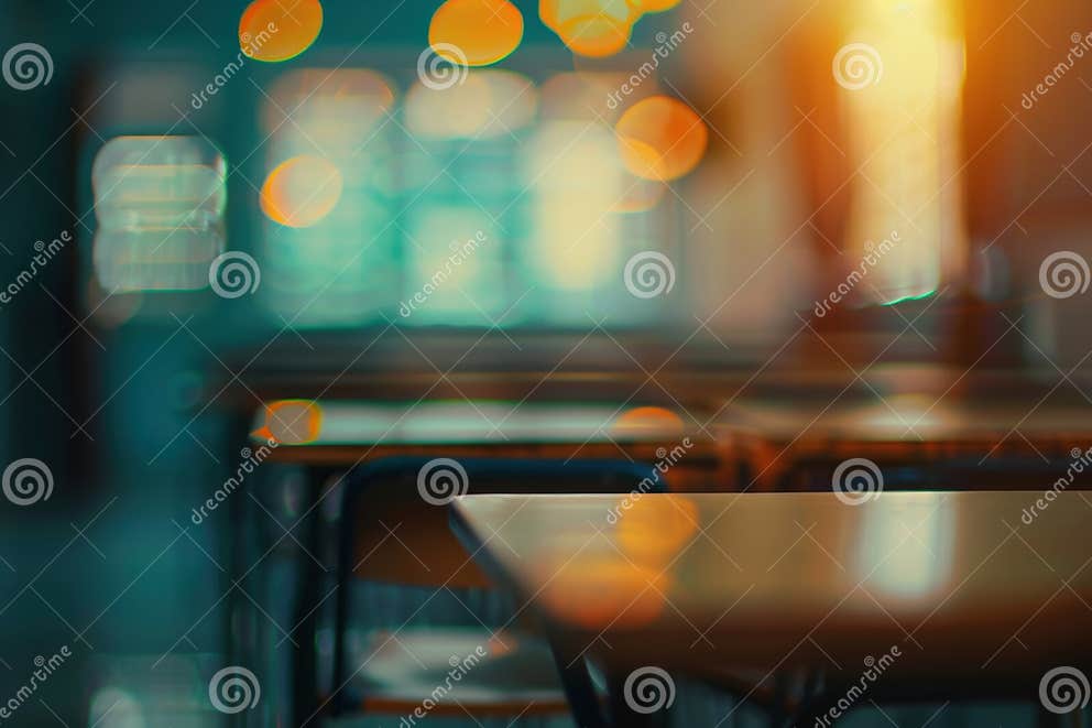 Abstract Blurred School Background, Focused on Classroom and Learning ...