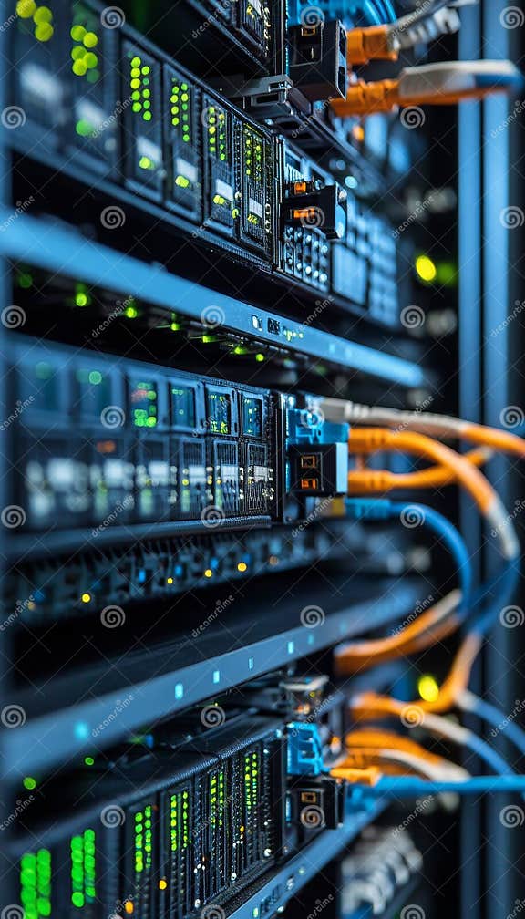 Abstract Blurred Technology Close Up of Server Rack Networking ...