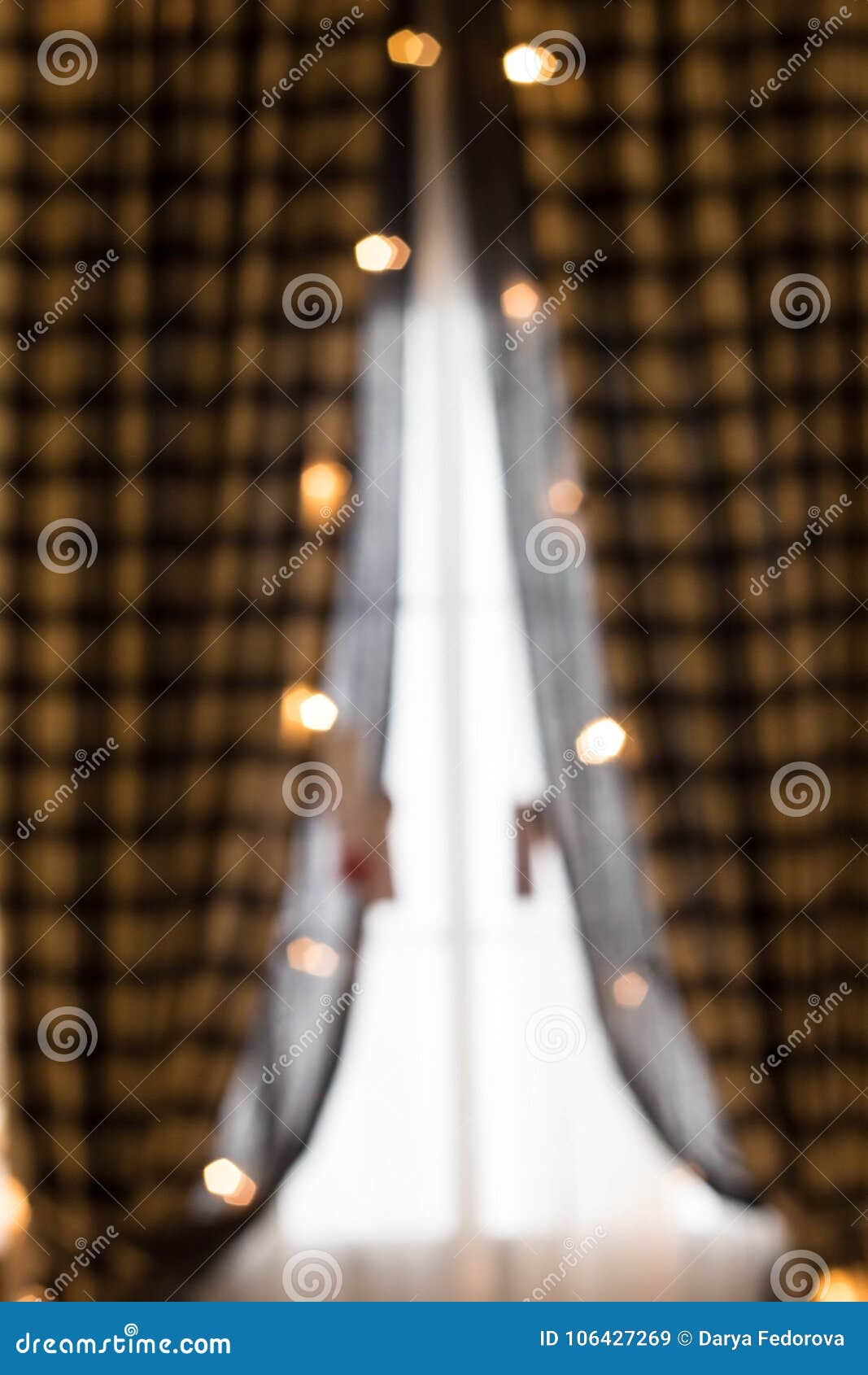 Abstract and Blurry Image of Window with Curtains and Christmas Light ...