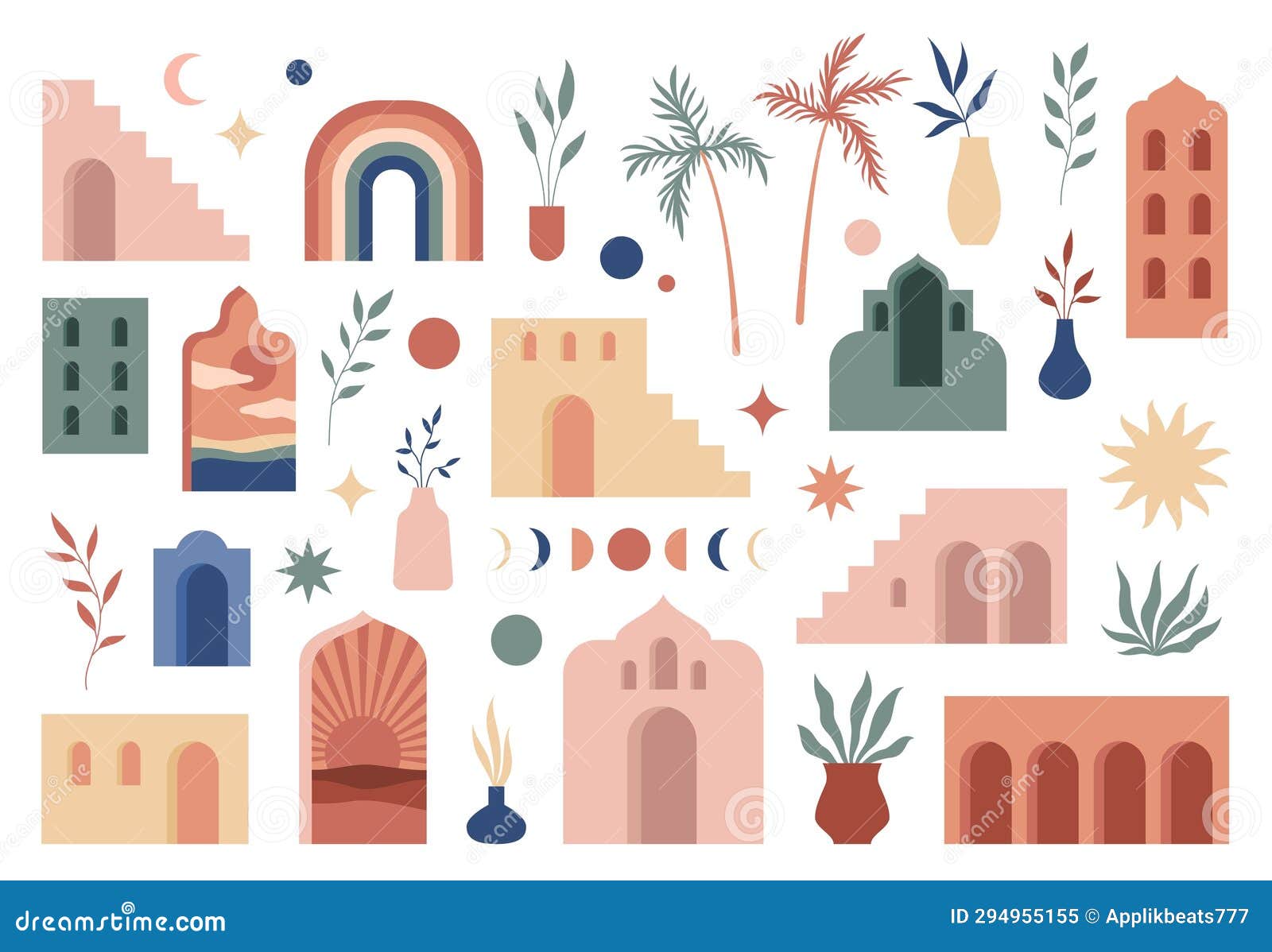 Abstract Boho Architecture. Buildings Geometry Elements, Contemporary ...