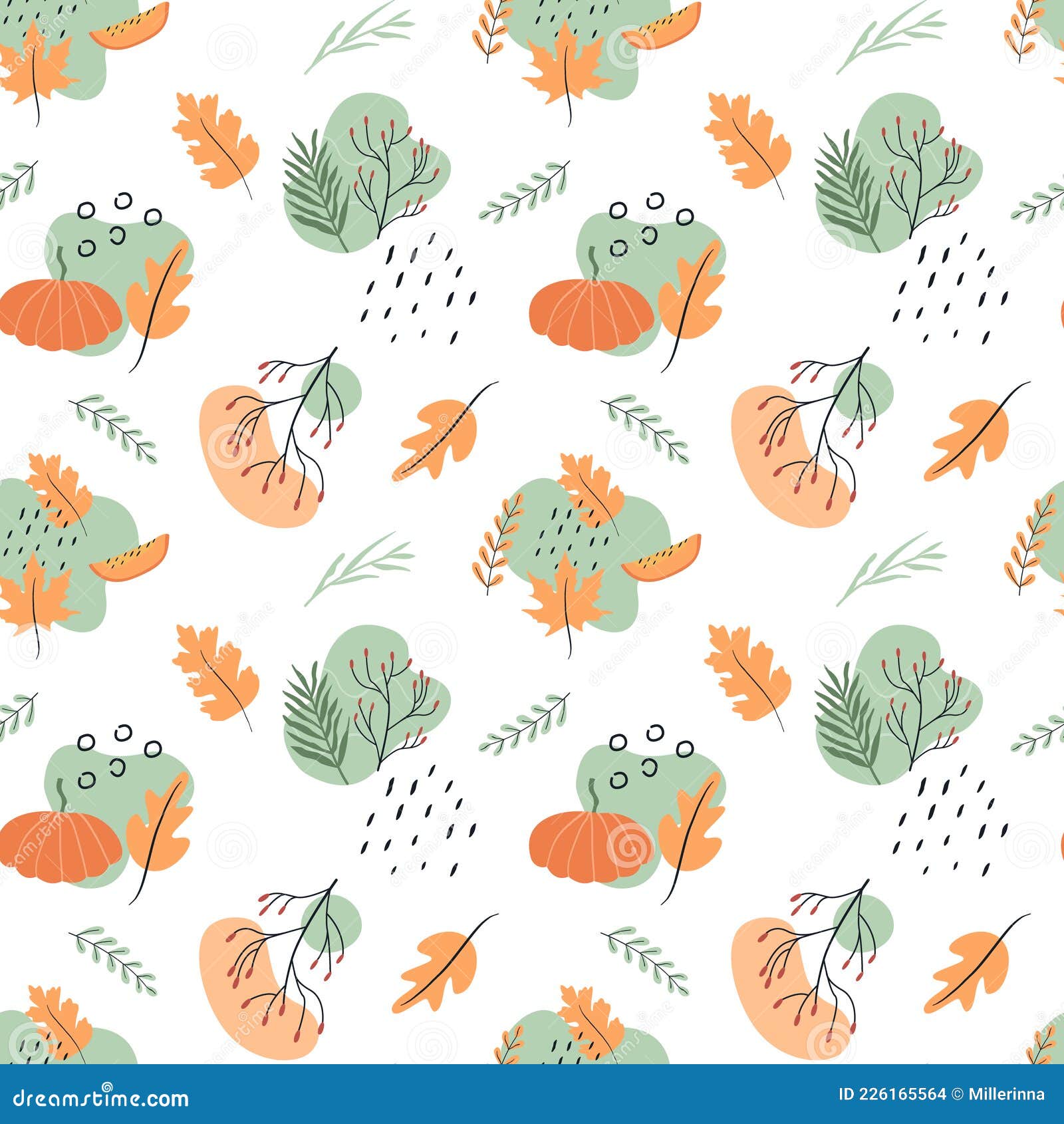 Abstract Boho Seamless Pattern with Autumn Leaves, Twigs and Tree ...