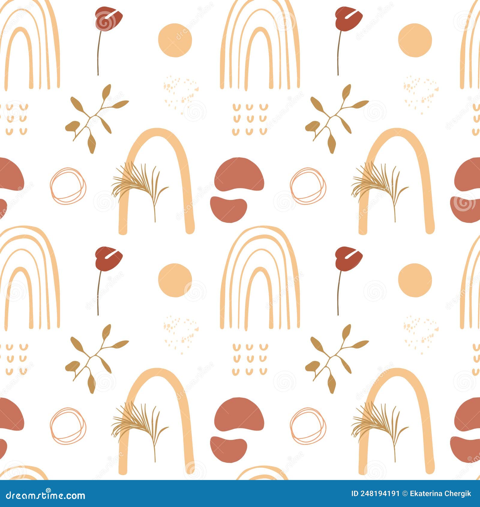 Abstract Boho Seamless Pattern with Leaves Stock Vector - Illustration ...