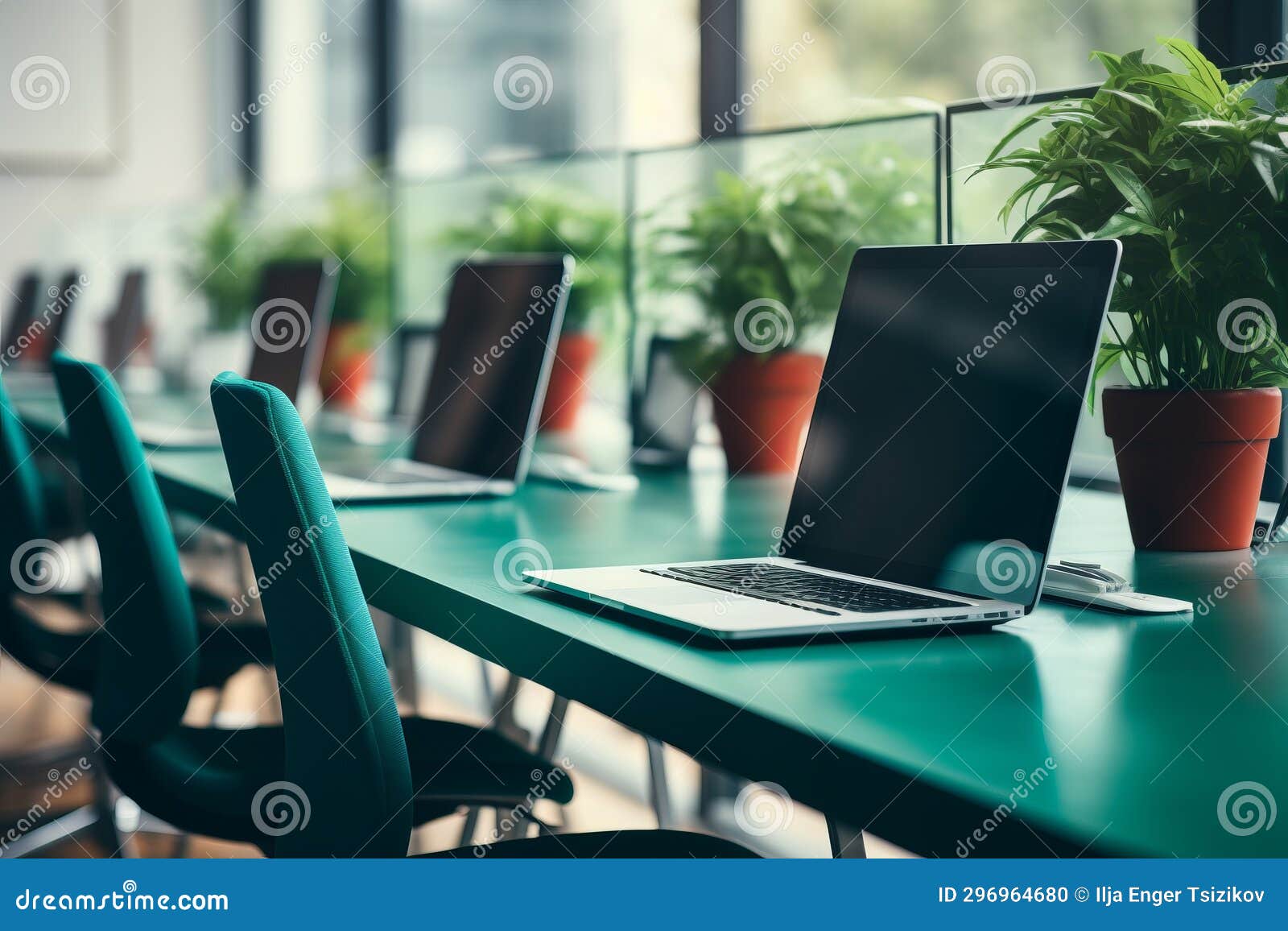 Abstract Bokeh in a Bright and Vibrant Office Space with Empty, Open ...