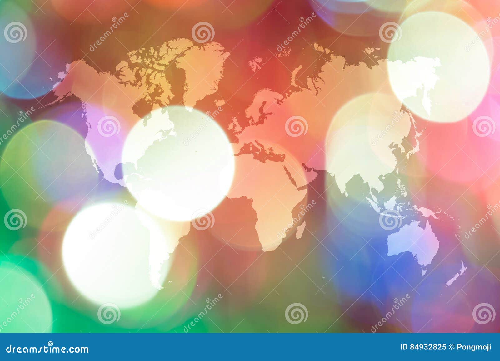 Abstract Bokeh of Light with World Map Stock Image - Image of glitter ...