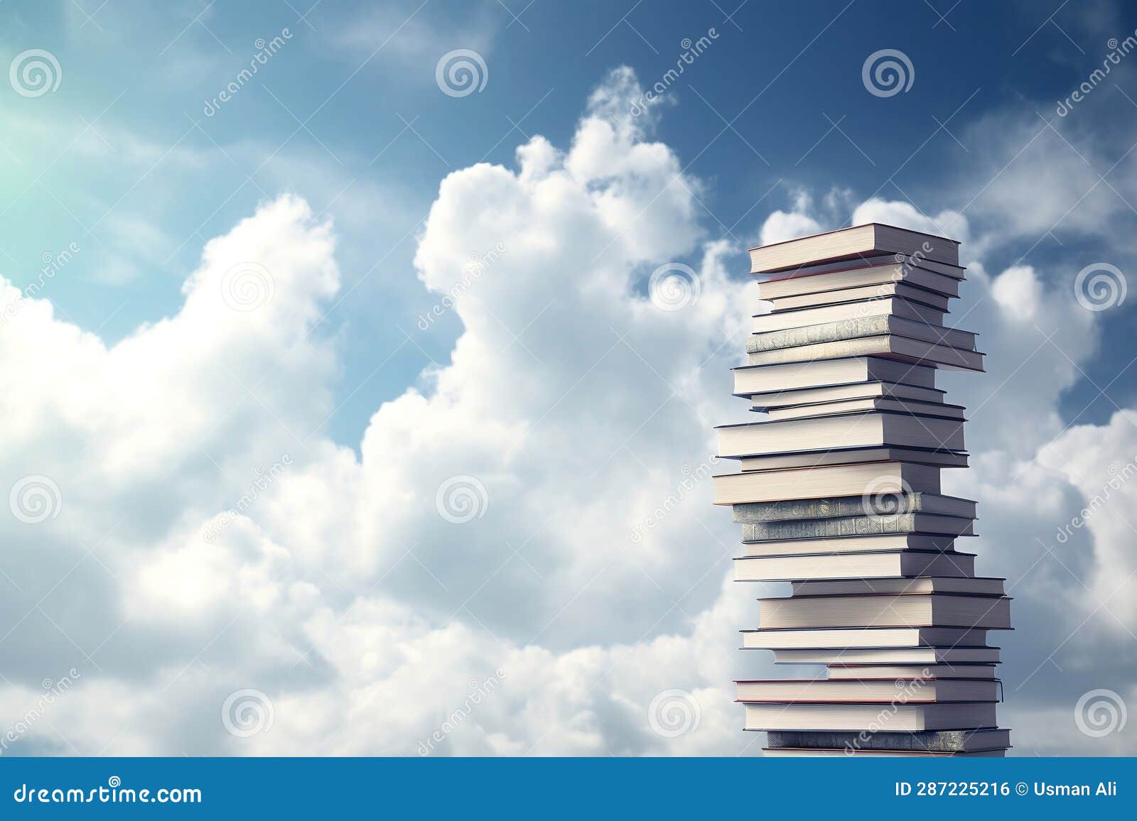 Abstract Book Stack Ladder To Sky with Clouds. Generative AI Stock ...