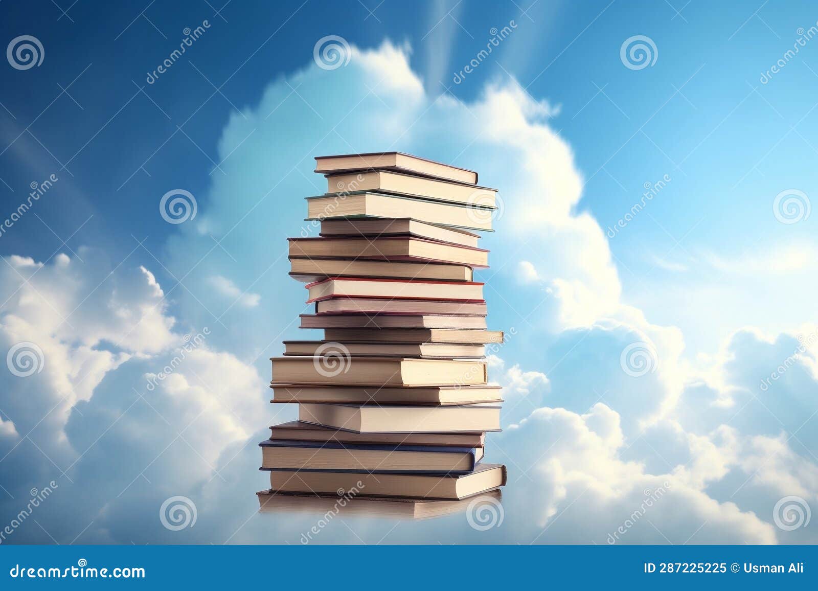 Abstract Book Stack Ladder To Sky with Clouds. Generative AI Stock ...