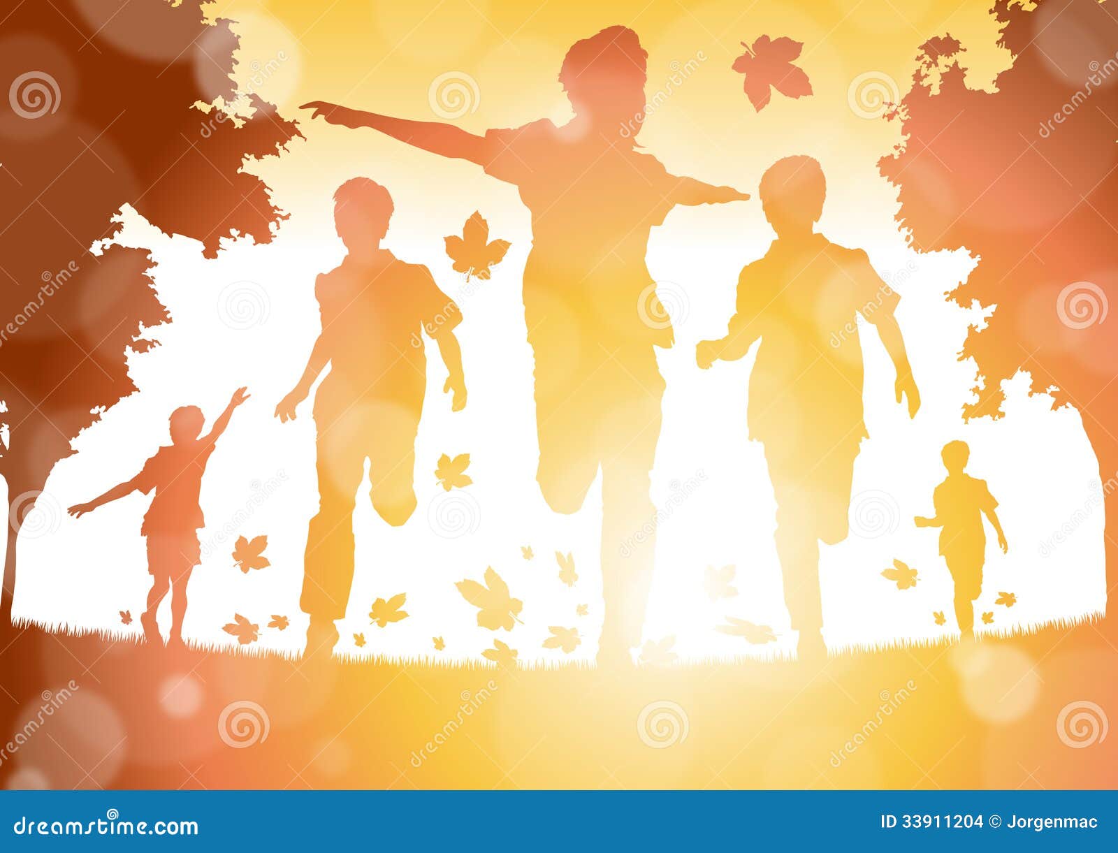 Abstract Boys Running in the Autumn Leaves Stock Vector - Illustration ...