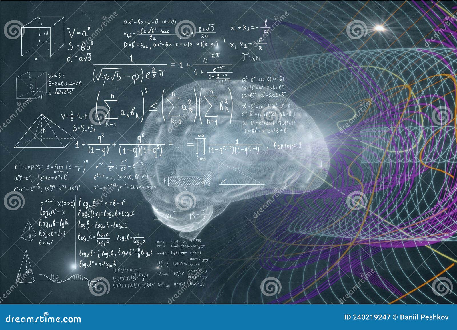 Abstract Brain Background with Mathematical Formulas. Mind Concept ...