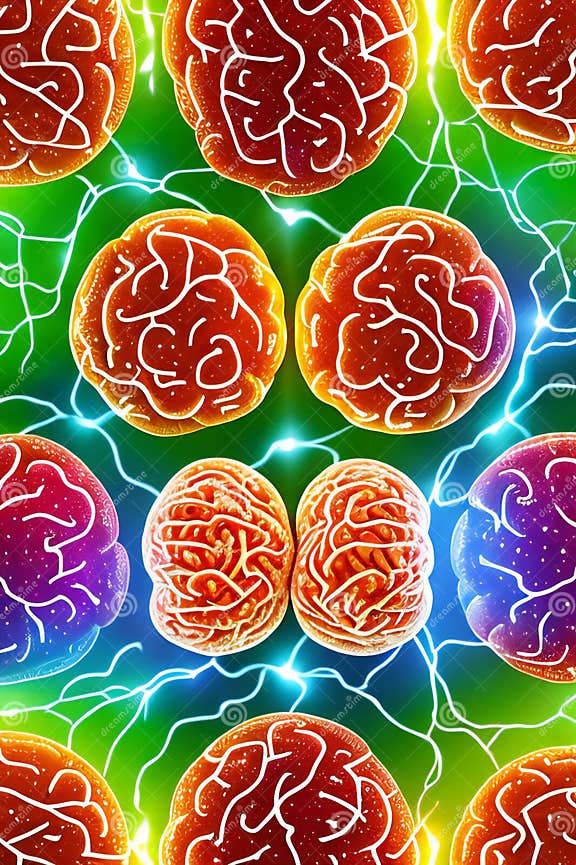 Abstract Brain Cells and Synaptic Networks, Glowing in the Microscope ...