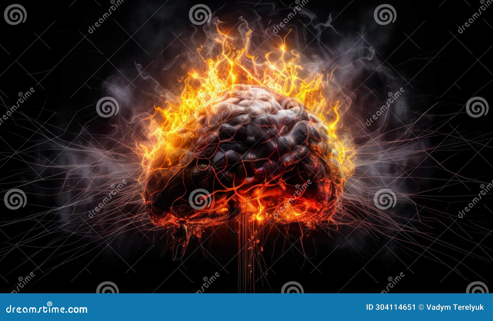 Abstract Brain in Flame. Fire Design Brain Illustration Stock ...