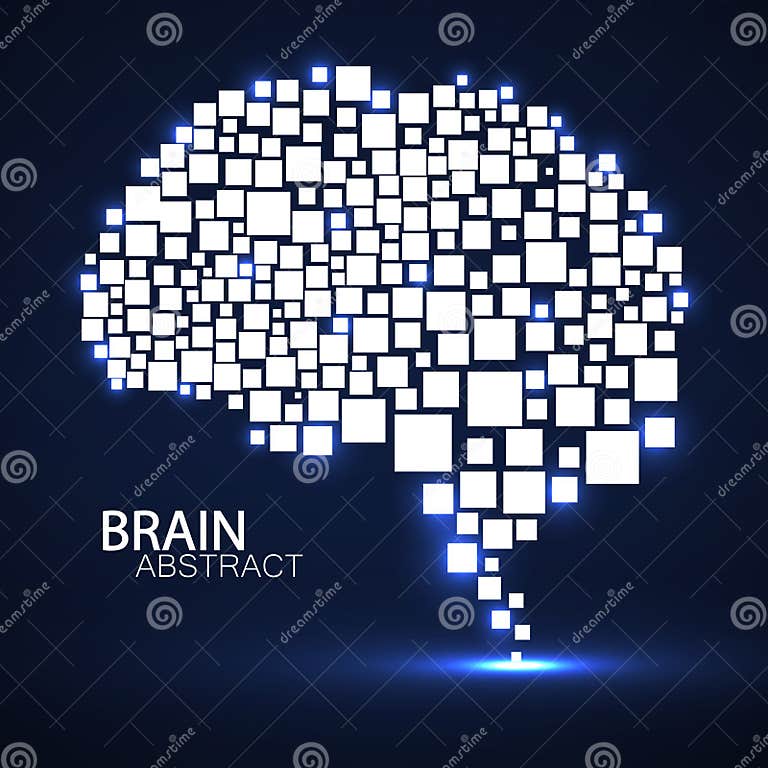 Abstract Brain of Glowing Squares Stock Vector - Illustration of neon ...