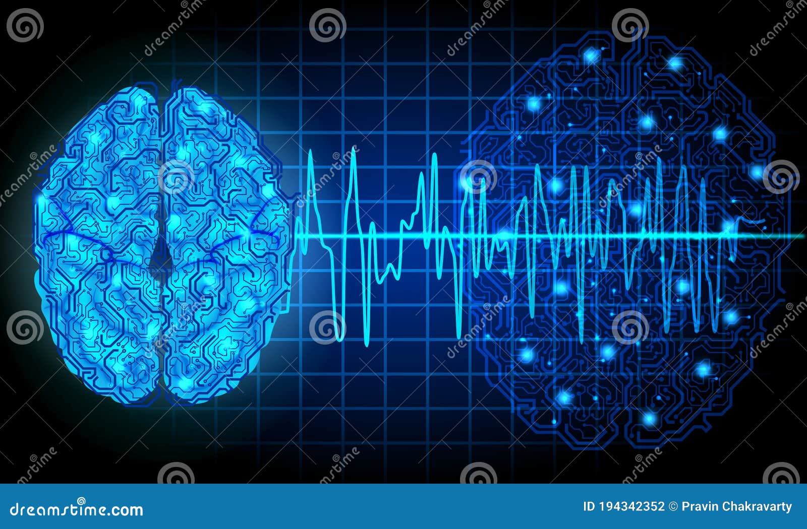 Abstract Brain Wave Chip Concept on Blue Background Technology. Stock ...