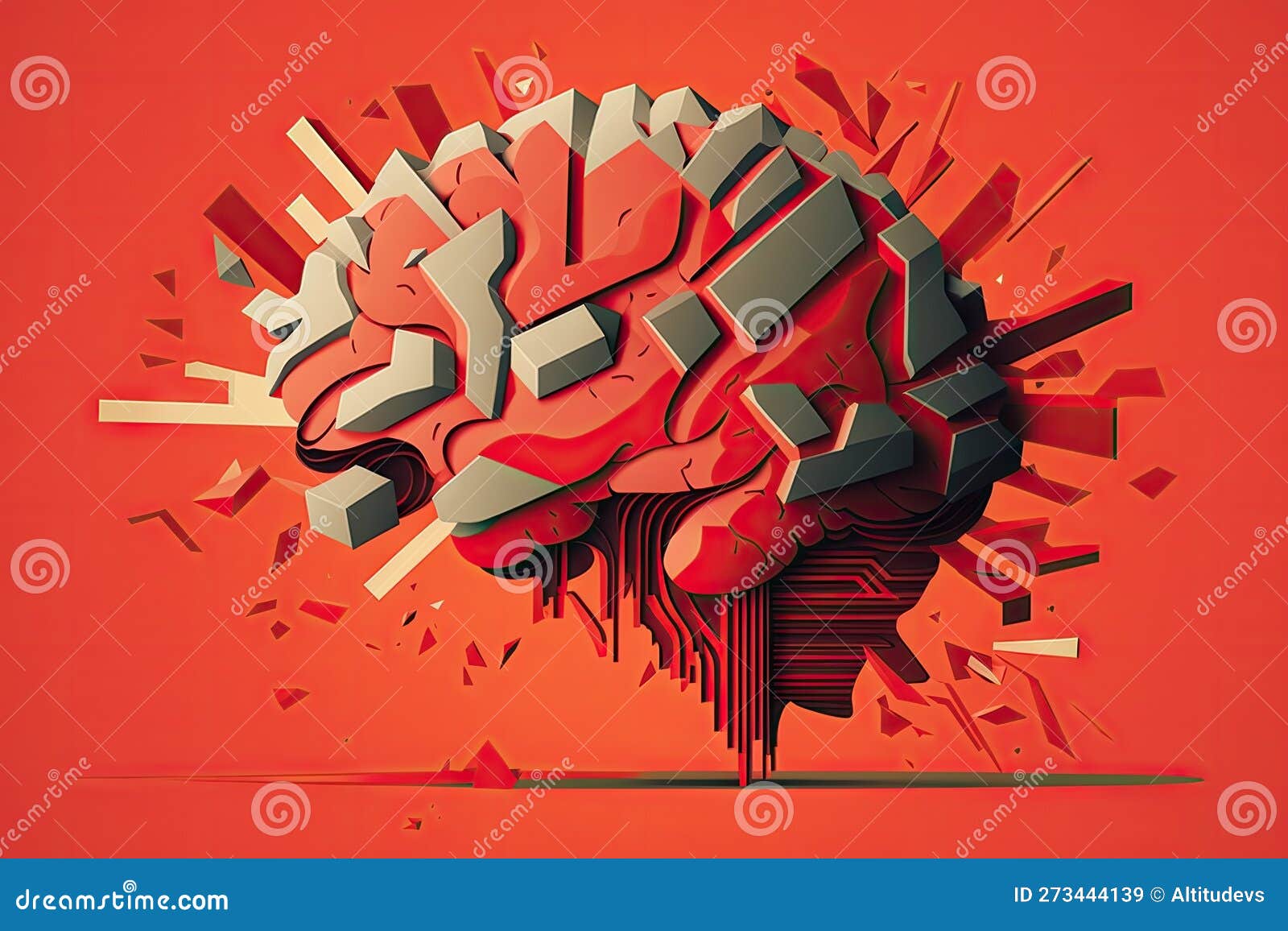 Abstract Brain Work on Red Background Digital Illustration Stock ...