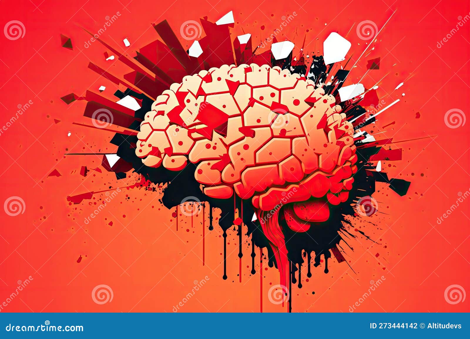 Abstract Brain Work on Red Background Digital Illustration Stock ...
