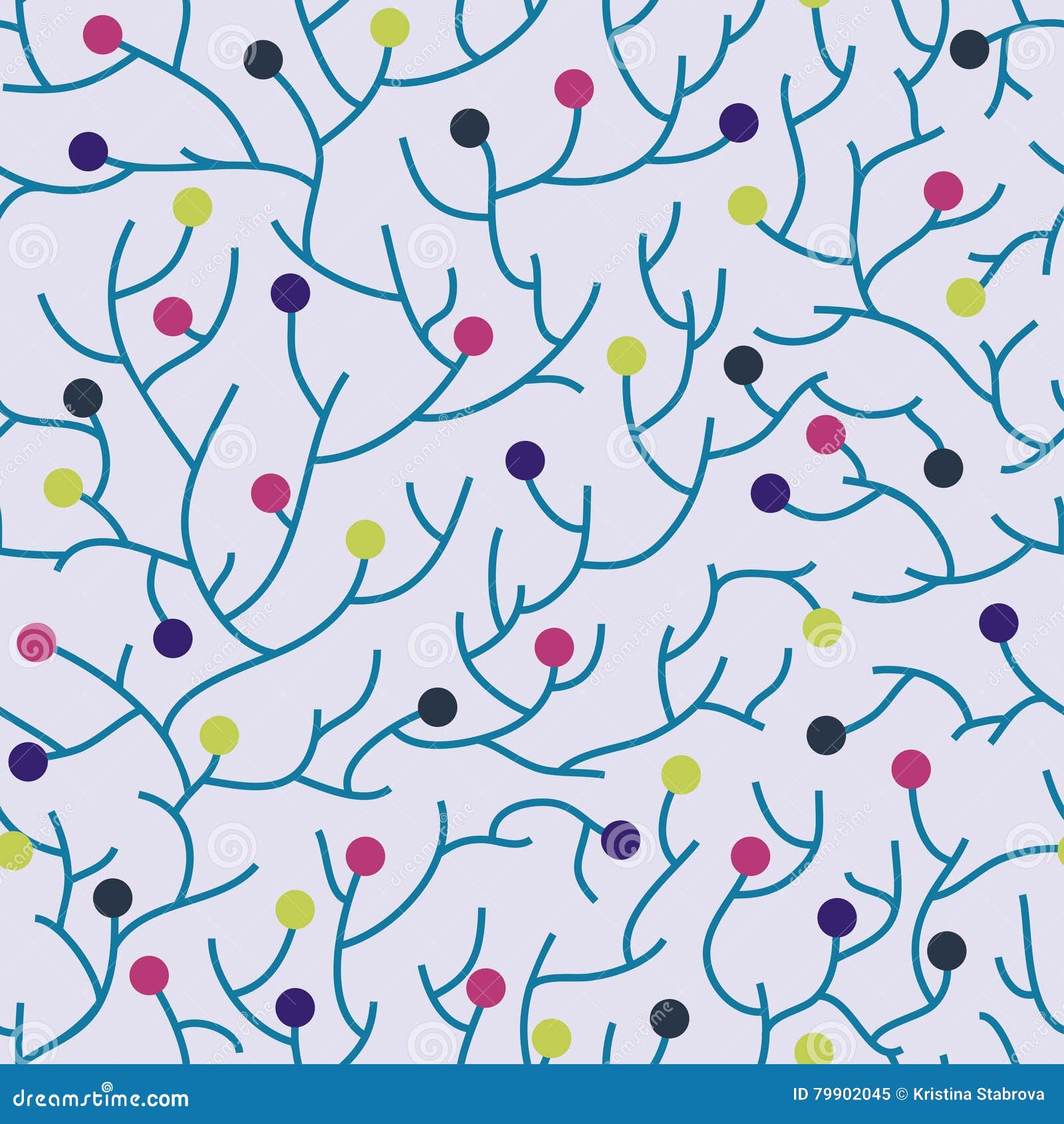 Abstract Branch Lines with Circles. Seamless Pattern Stock Vector ...