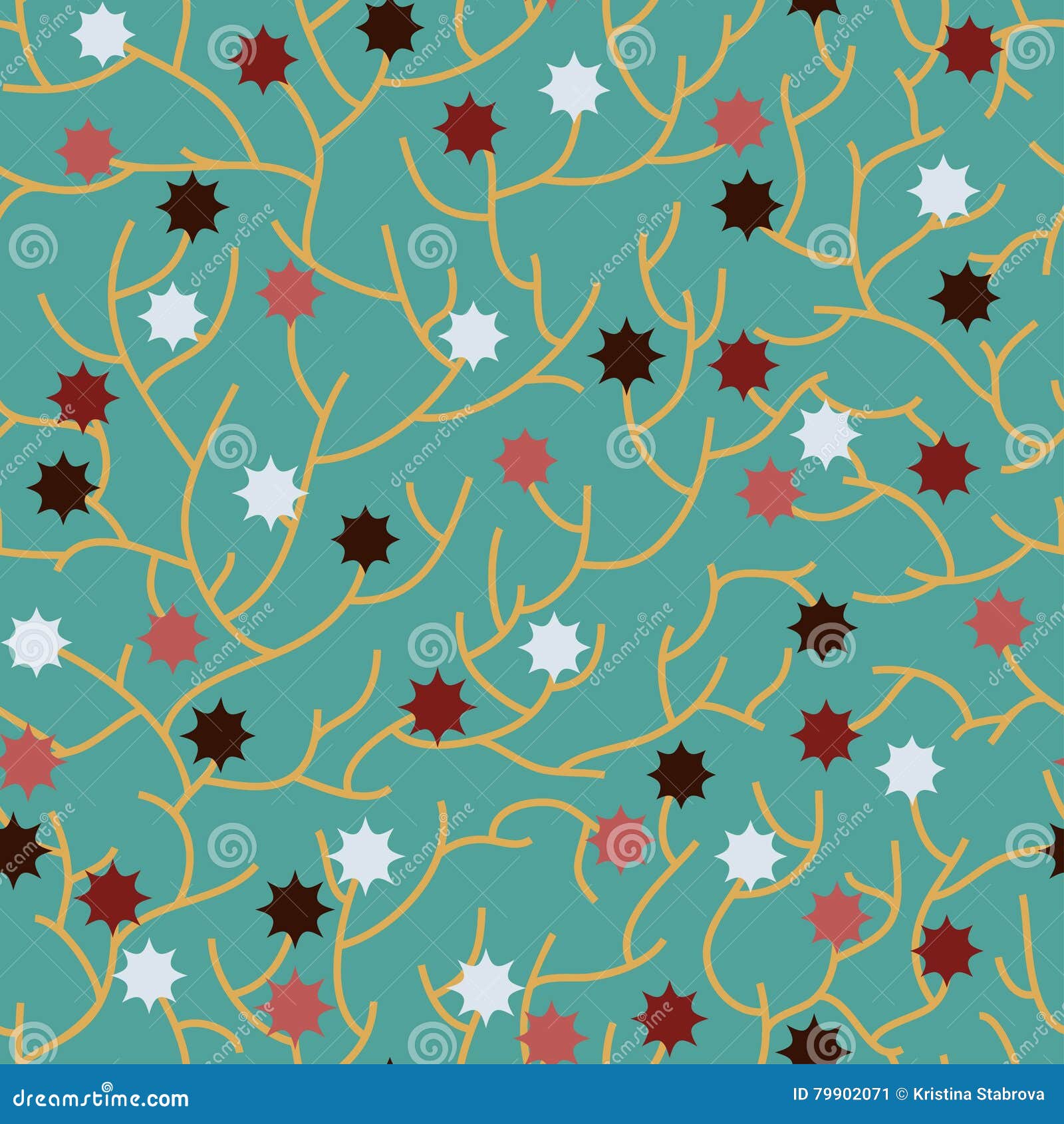 Abstract Branch Lines with Stars. Seamless Pattern Stock Vector ...