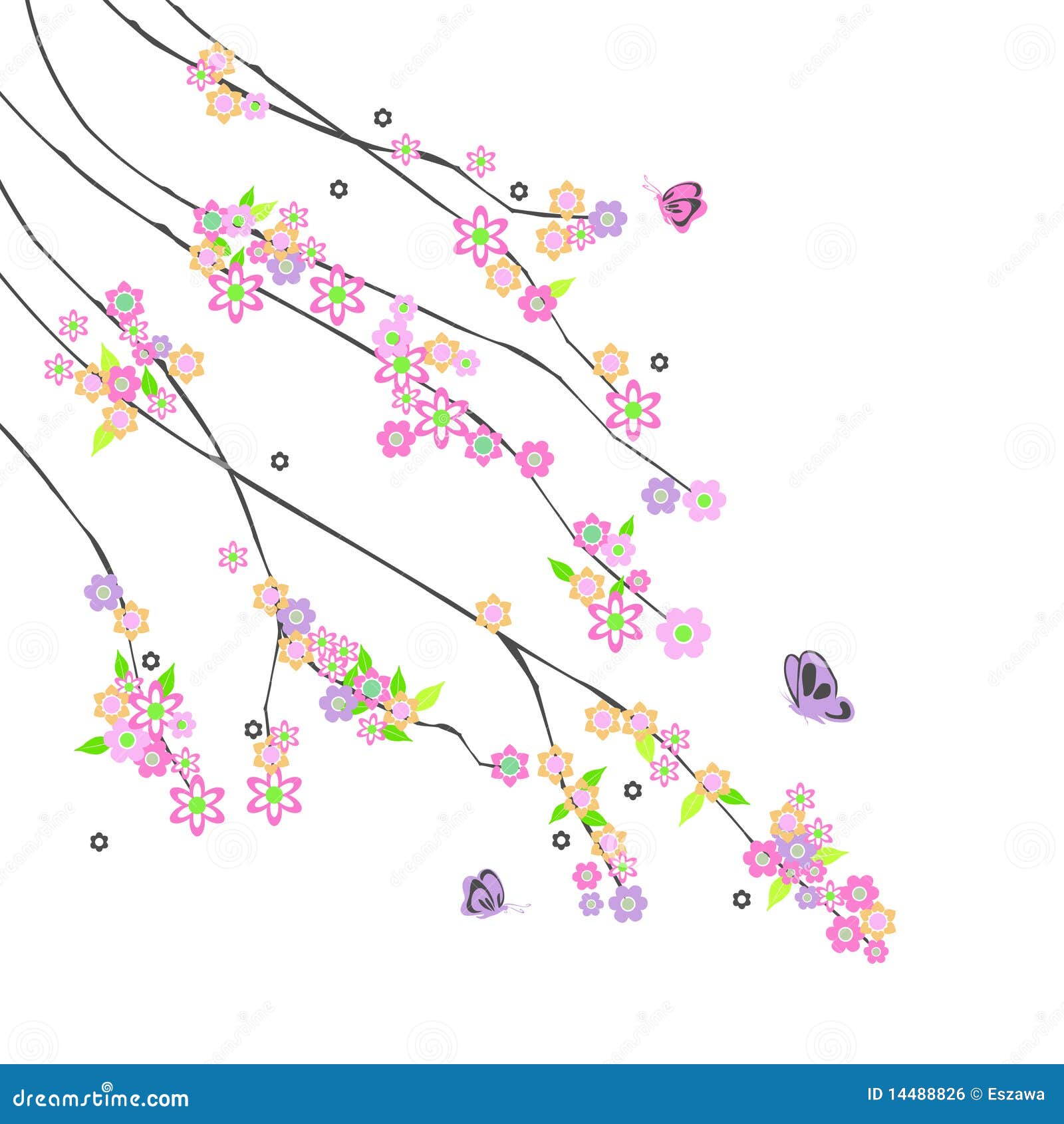 Abstract Branches with Flowers Stock Vector - Illustration of butterfly ...